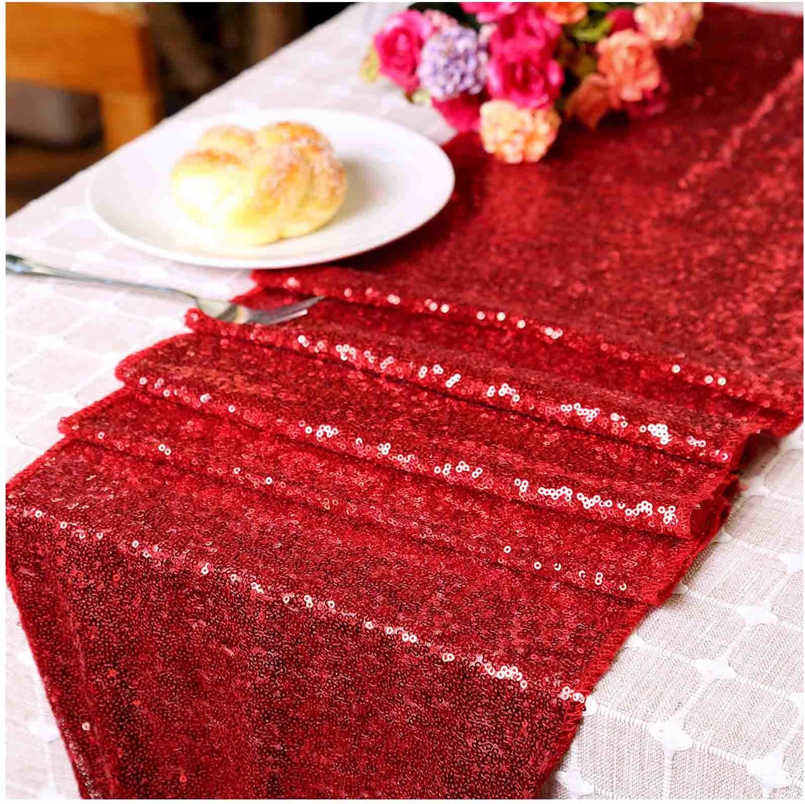 Amazon.com: ShiDianYi Red Sequin Table Runner 14"x108" Sequin Table ...