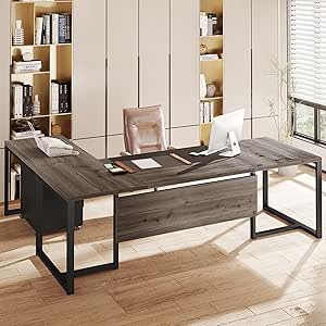 Amazon.com: Tribesigns 70.8" L-Shaped Executive Desk with Drawer ...