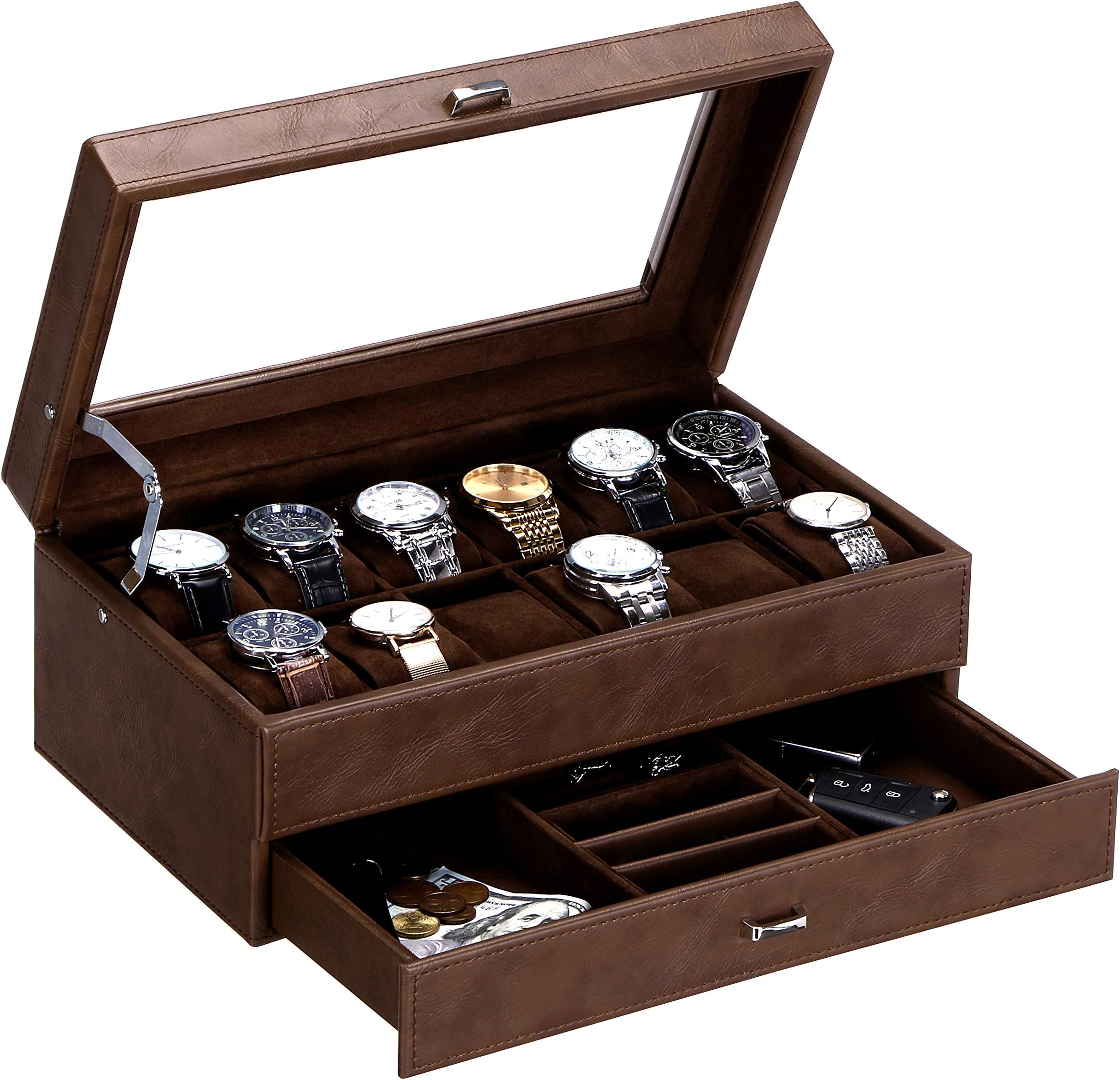 TECHVIDA Porta Relojes, Caja Multifuncional Joyería 2 Capa, Caja de ...