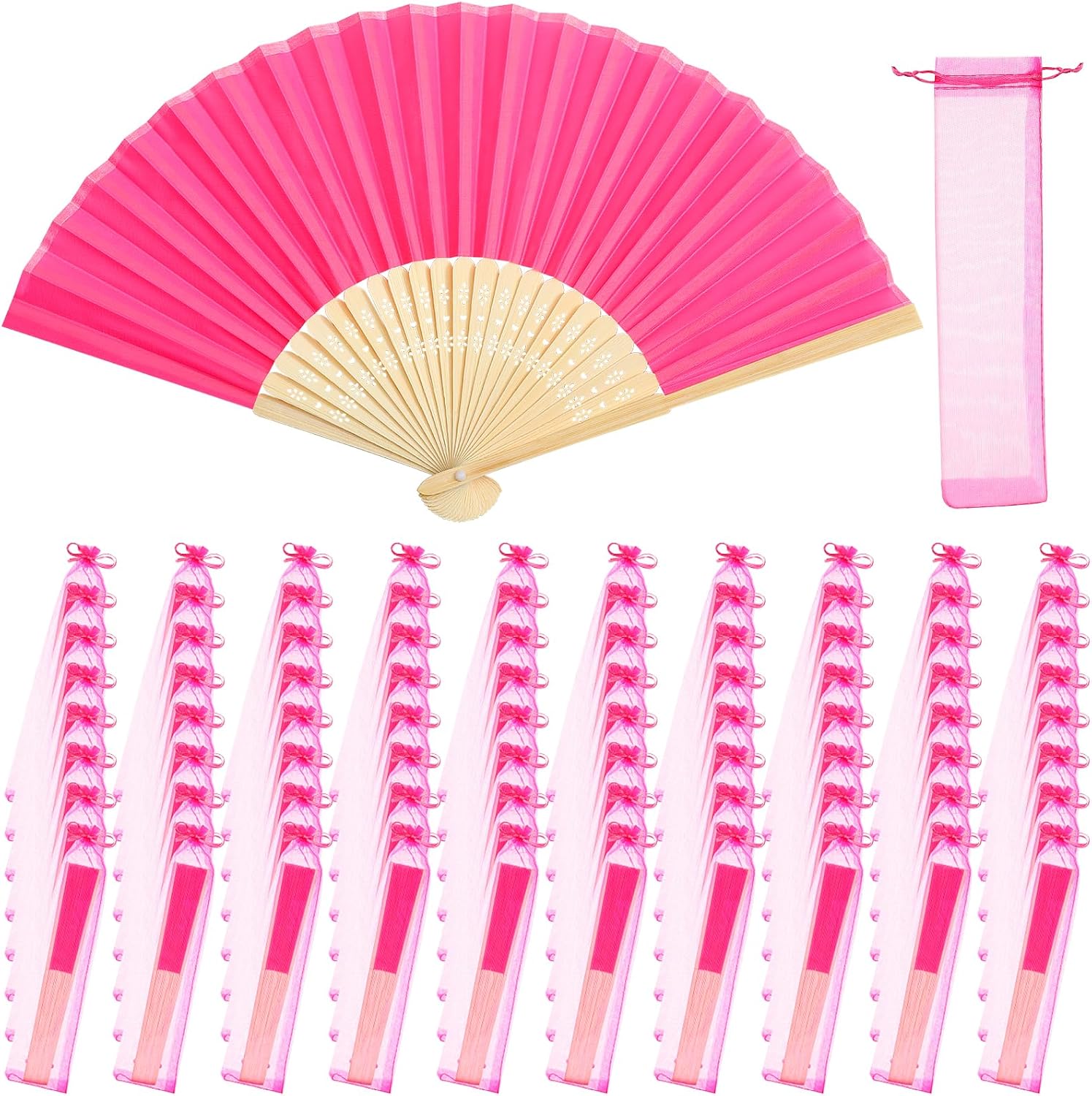 Amazon.com: Tatuo 80 Pcs Hand Fans Bamboo Silk Folding Fans Handheld ...