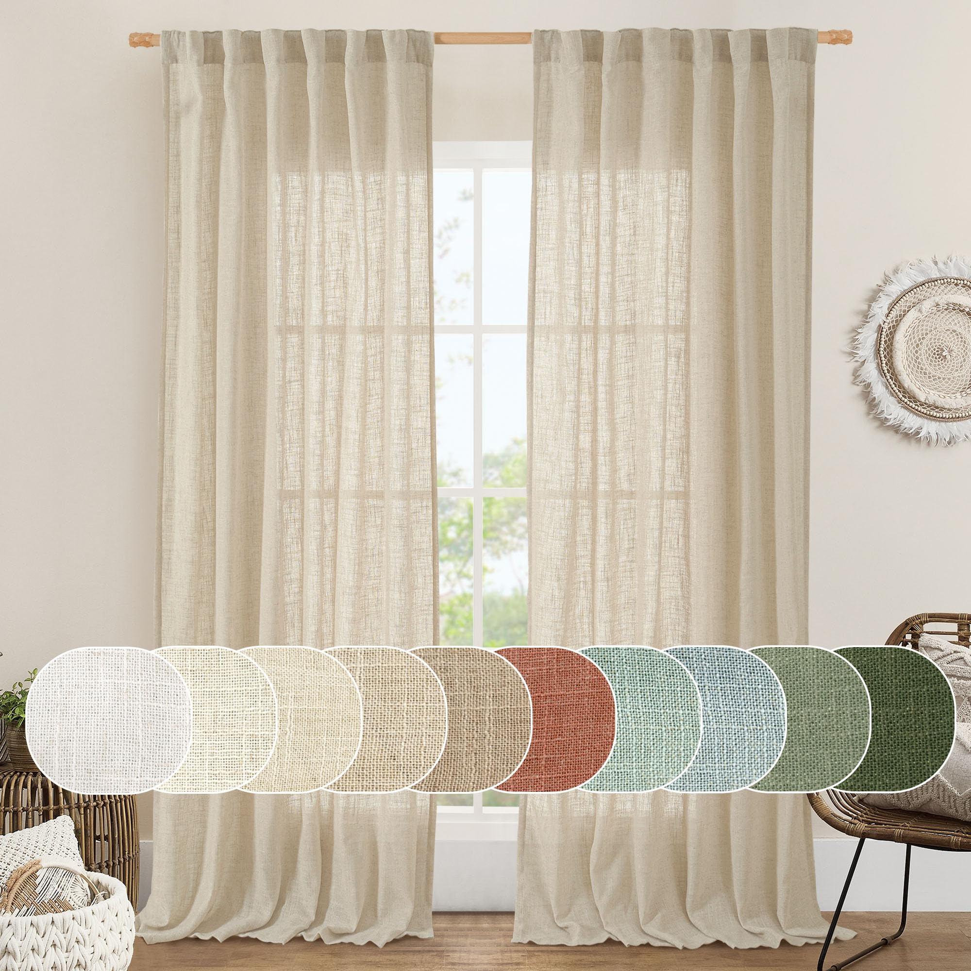 Amazon.com: LAMIT Natural Linen Curtains 95 Inch for Living Room, Back ...