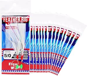 Amazon.com : 20 Packs Fish WOW!® Fishing Feather Rig Rockfish Rigged ...