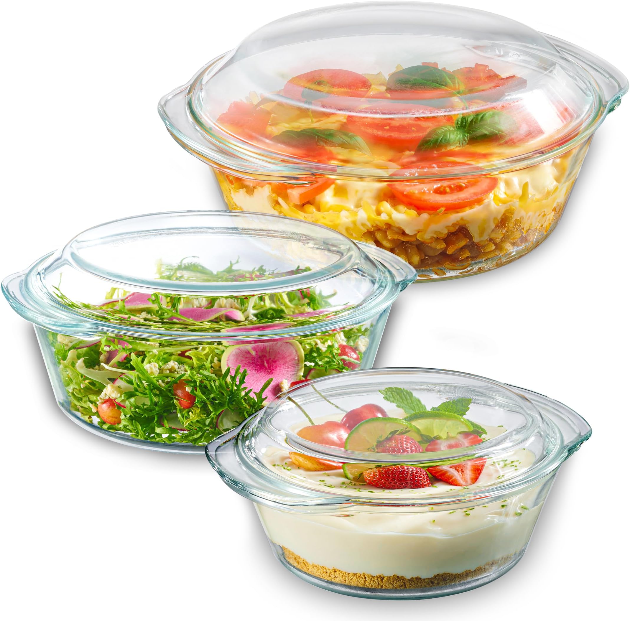 Amazon.com: ums Glass Casserole with Lids, Set of 6 Pieces Glass ...