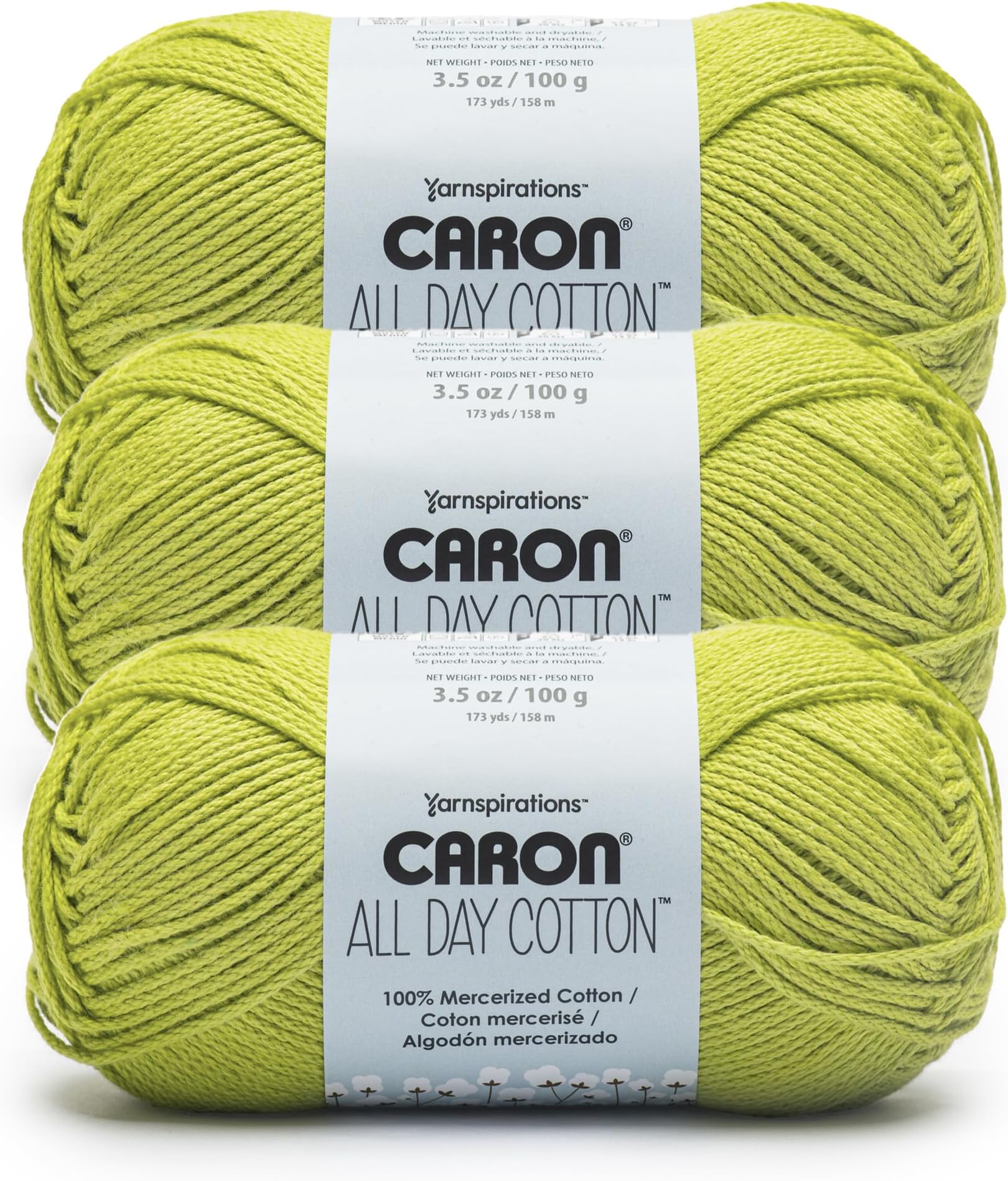 Amazon.com: Caron All Day Cotton - 3 Pack of 173 Yards/3.52 oz Grass ...