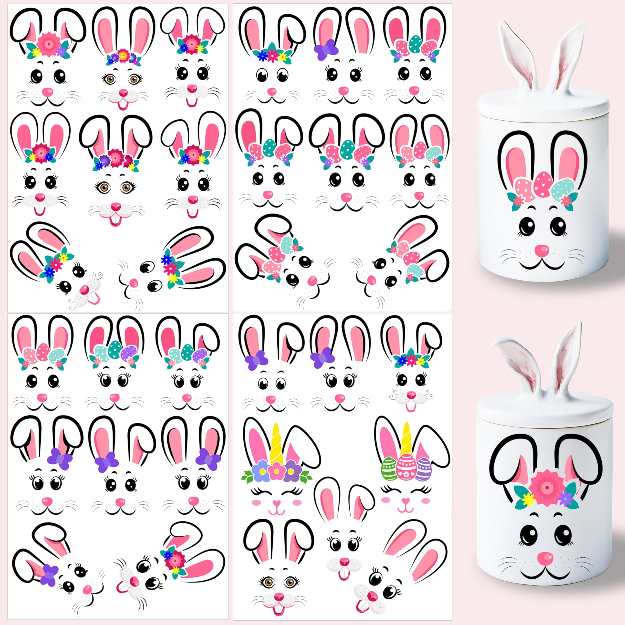 Amazon.com: CCINEE 30pcs Easter Bunny Face Stickers, Rabbit Face Vinyl ...