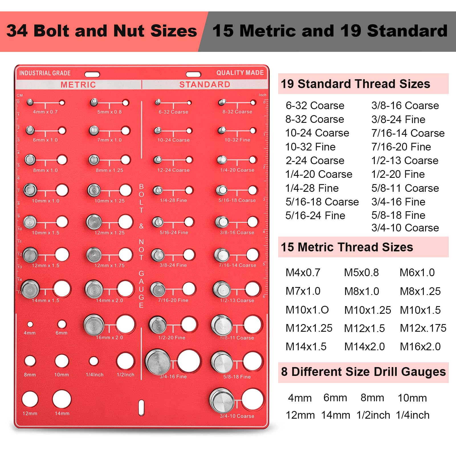 Snapklik.com : Comfylichi 34 Nut And Bolt Thread Checker, Bolt Size And ...