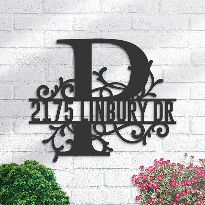 Amazon.com: Personalized Floral Monogram Split Letter P Metal Address ...