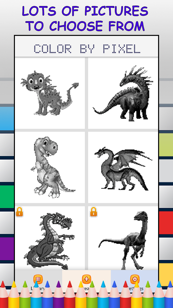 Dragons & Dinosaurs Pixel Art Color by Number Game - FREE No Ads Pixel ...