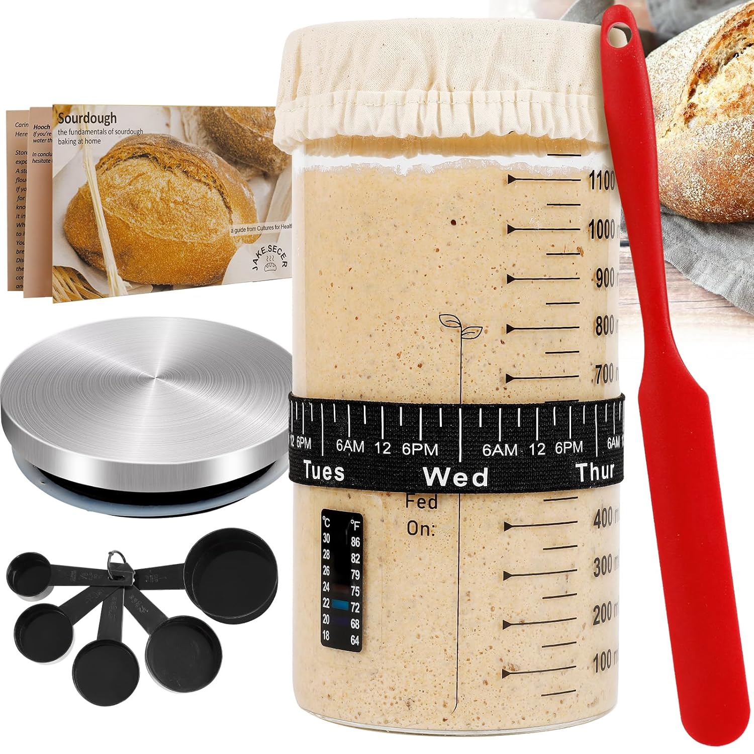 Amazon.com: jake.secer 44oz Sourdough Starter Jar Kit Glass, Wide Mouth ...