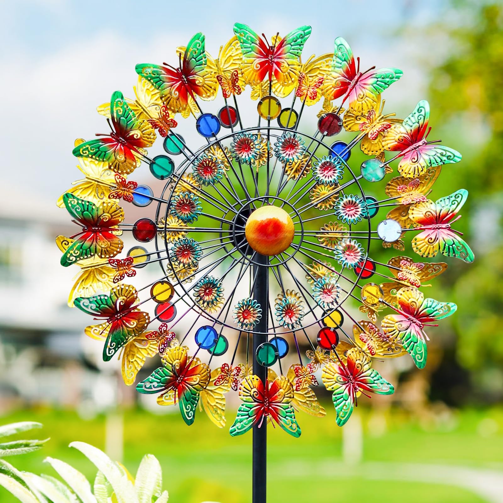 Amazon.com: Evergreen 75" Colorful Wind Spinner | Heavy Duty Powder ...