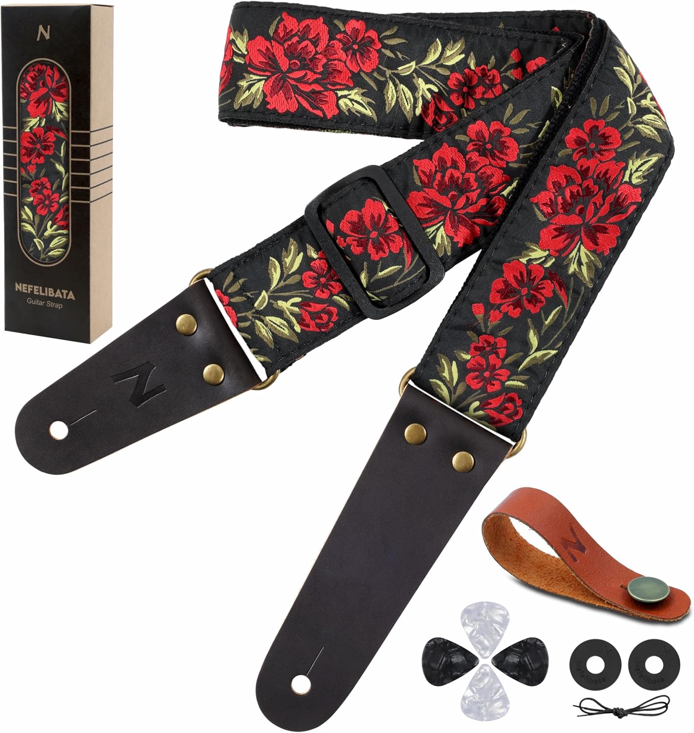 Amazon.com: Nefelibata Guitar Strap, 2" Cotton Embroidery Guitar Straps ...