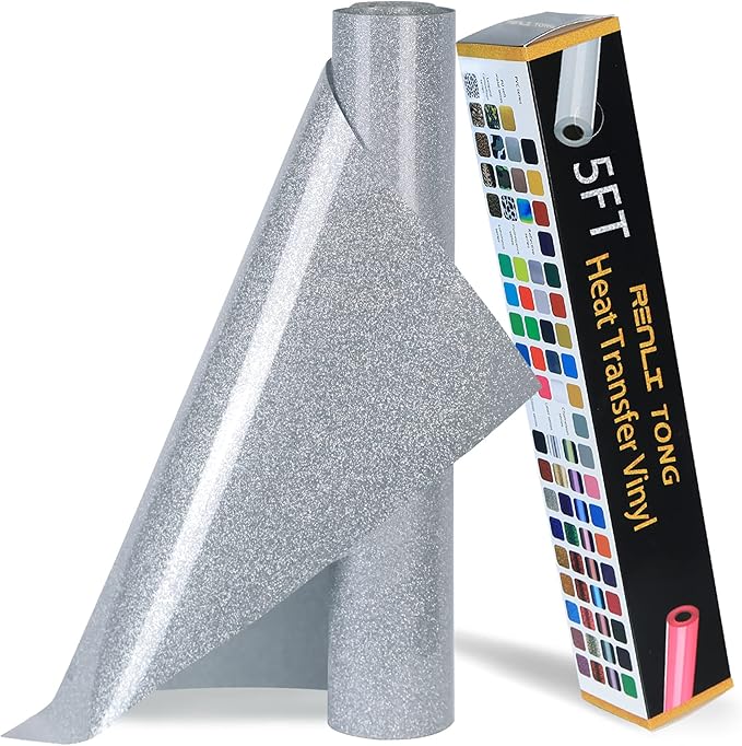 Amazon.com: RENLITONG Silver Glitter HTV Heat Transfer Vinyl Rolls - 12 ...