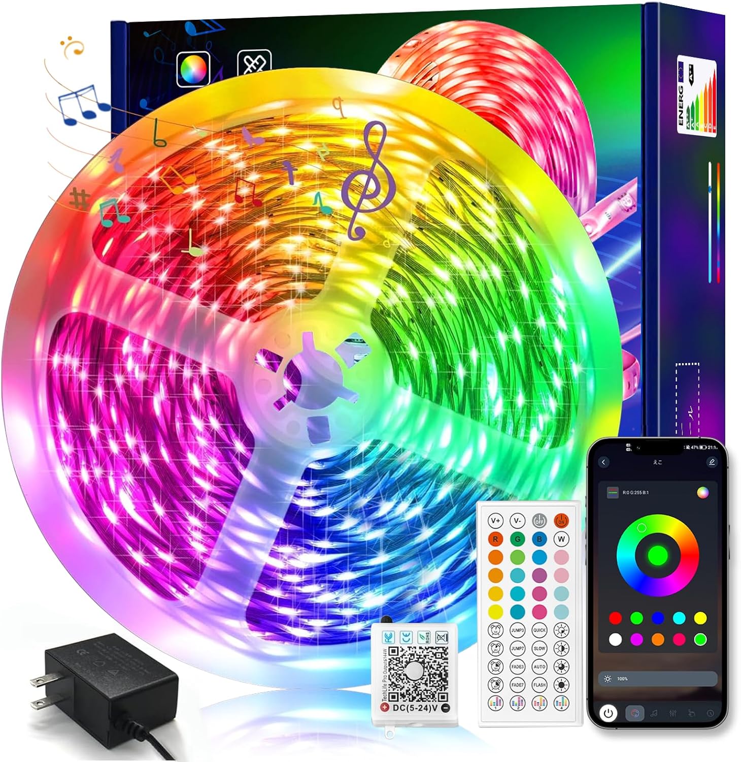 Amazon.co.jp: LED Tape Light, RGB Tape, 32.8 ft (10 m), 44 Keys Remote ...