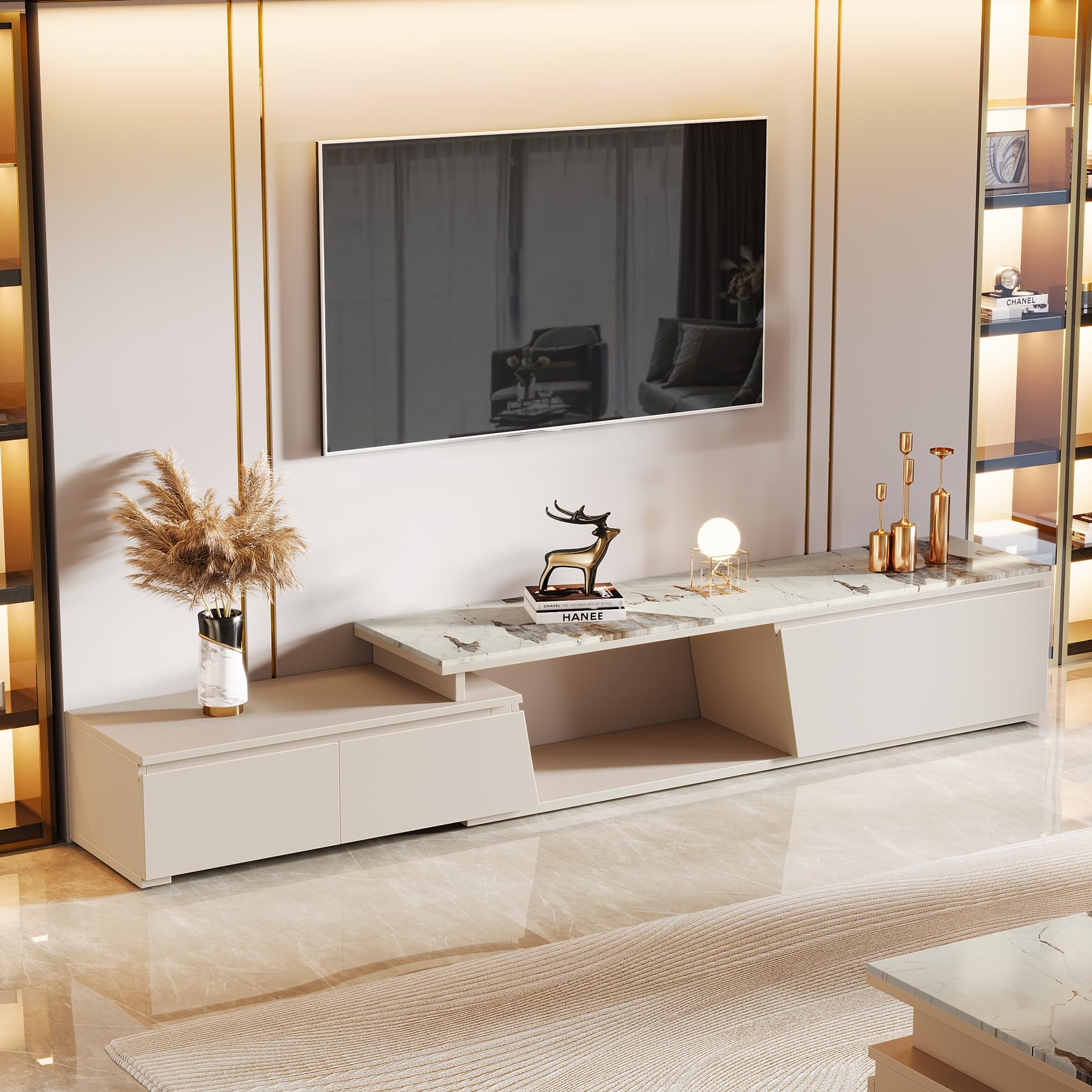 Amazon.com: POVISON White Extendable Entertainment Center, Wood TV ...