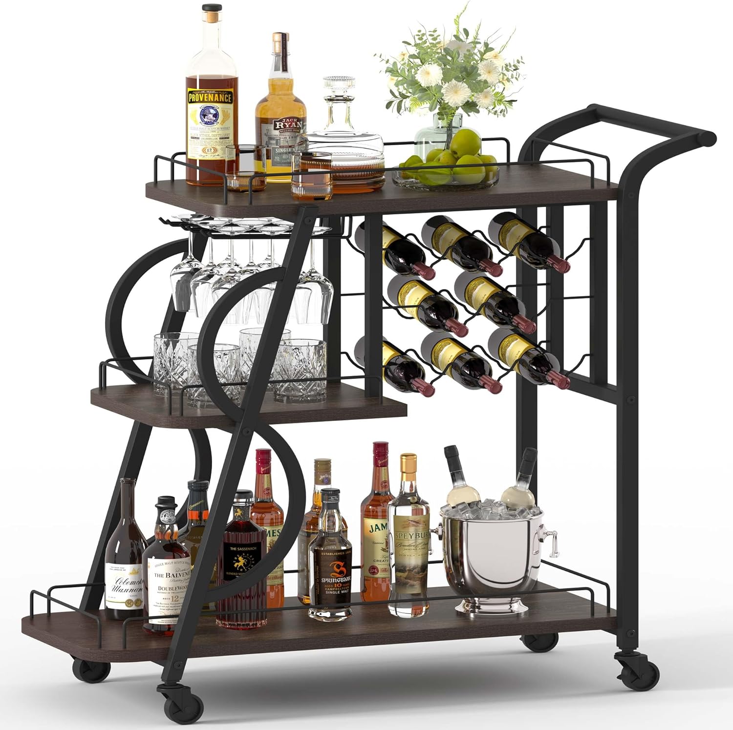 Amazon.com - Aubtik Rustic Bar Cart, 3 Tier Rolling Bar Carts for The ...