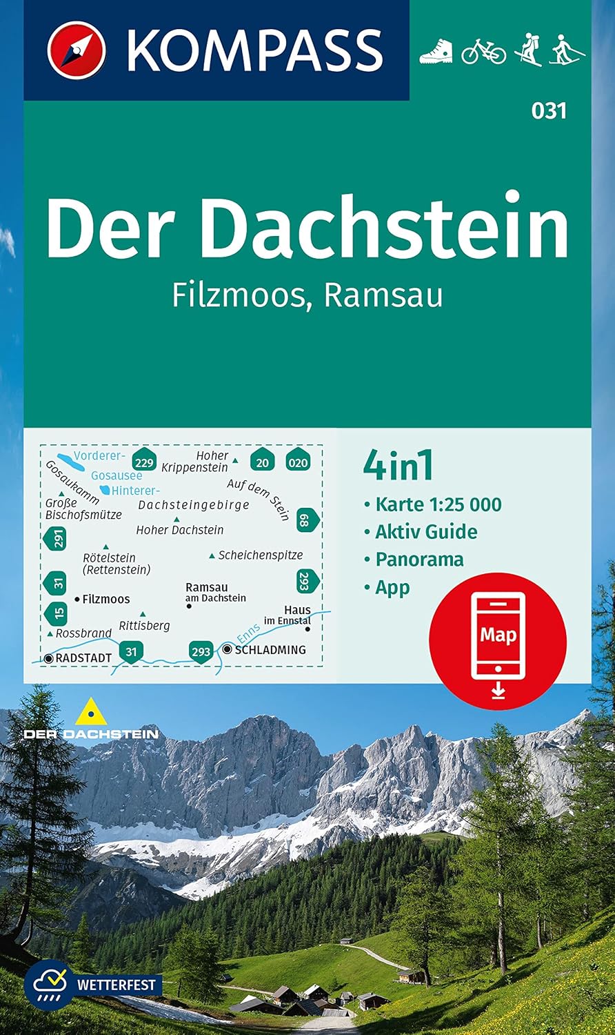 KOMPASS Wanderkarte 031 Der Dachstein, Ramsau, Filzmoos 1:25.000: 4in1 ...
