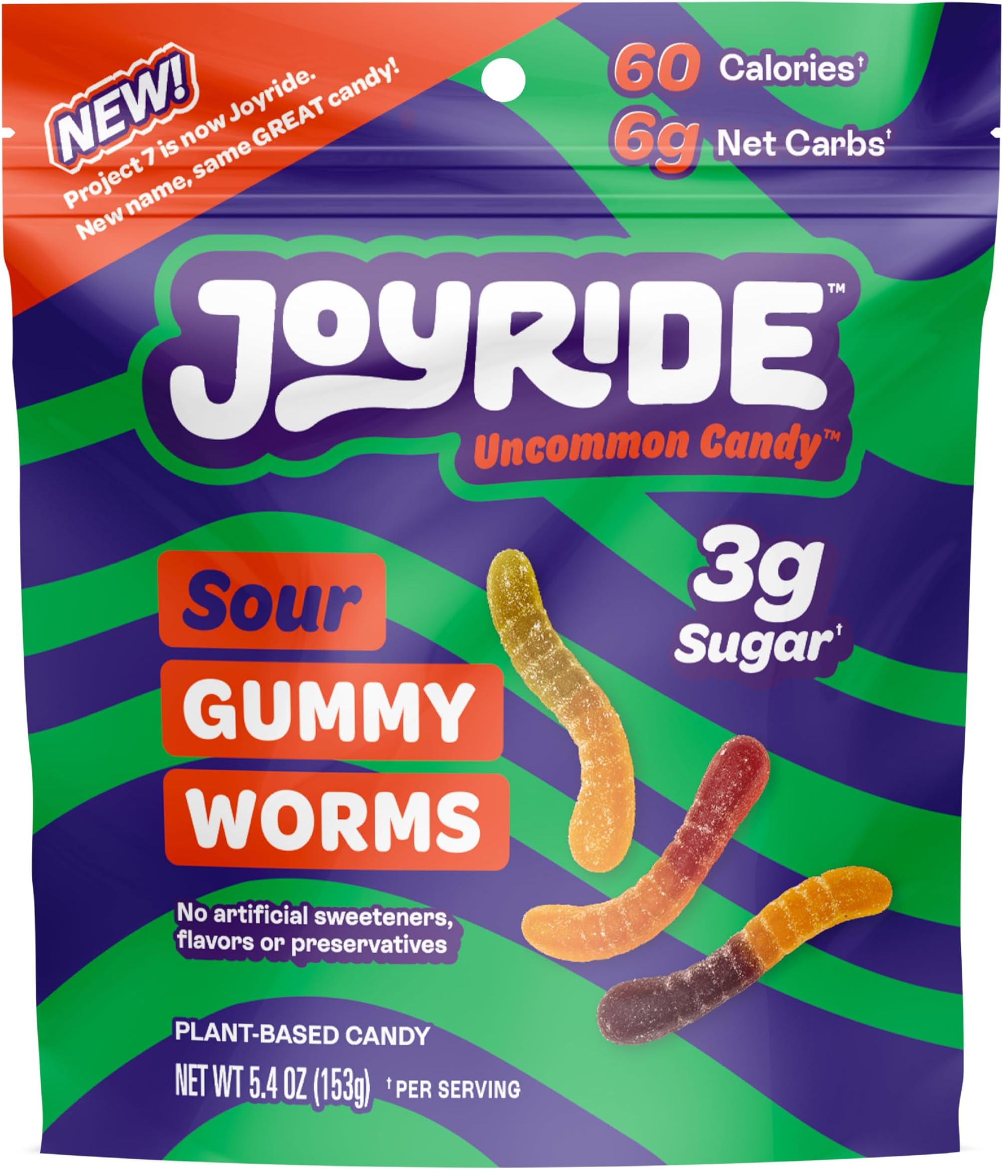 Amazon.com : PROJECT 7 JOYRIDE Keto Gummies, Sour Gummy Worms - Candy ...