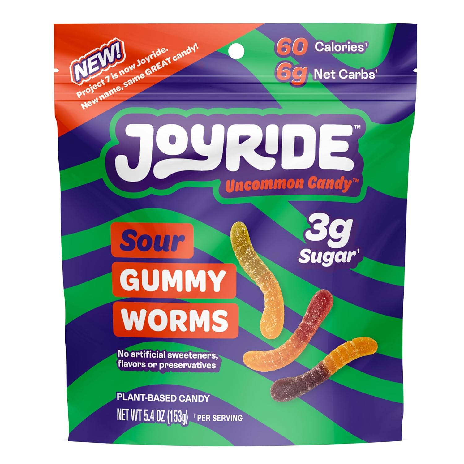 Amazon.com : PROJECT 7 JOYRIDE Keto Gummies, Sour Gummy Worms - Candy ...