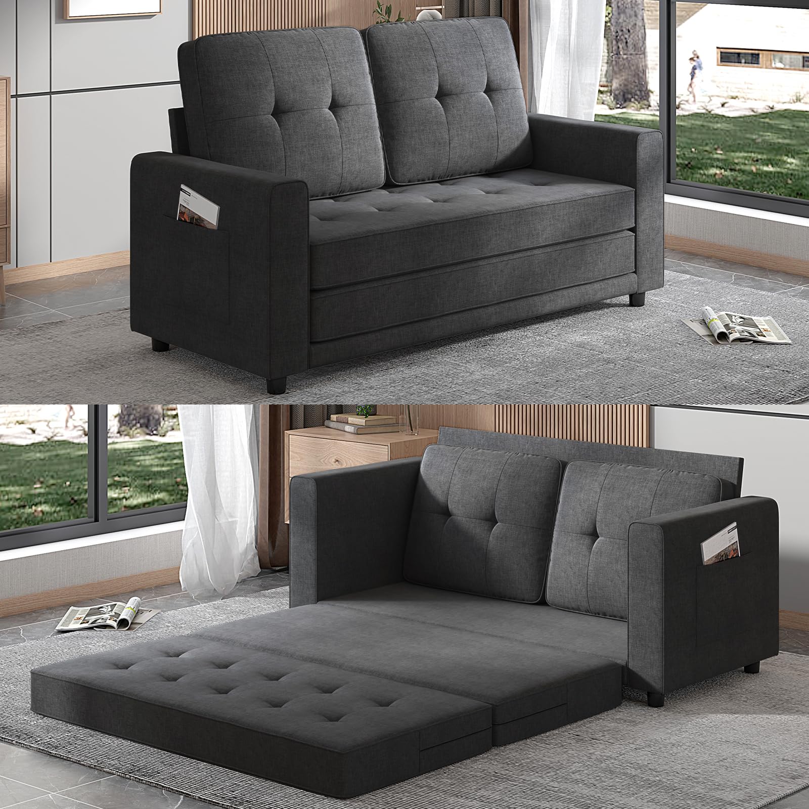 Amazon.com: Mjkone Floor Sleeper Sofa Bed, Loveseat Pull Out Sofa Bed ...