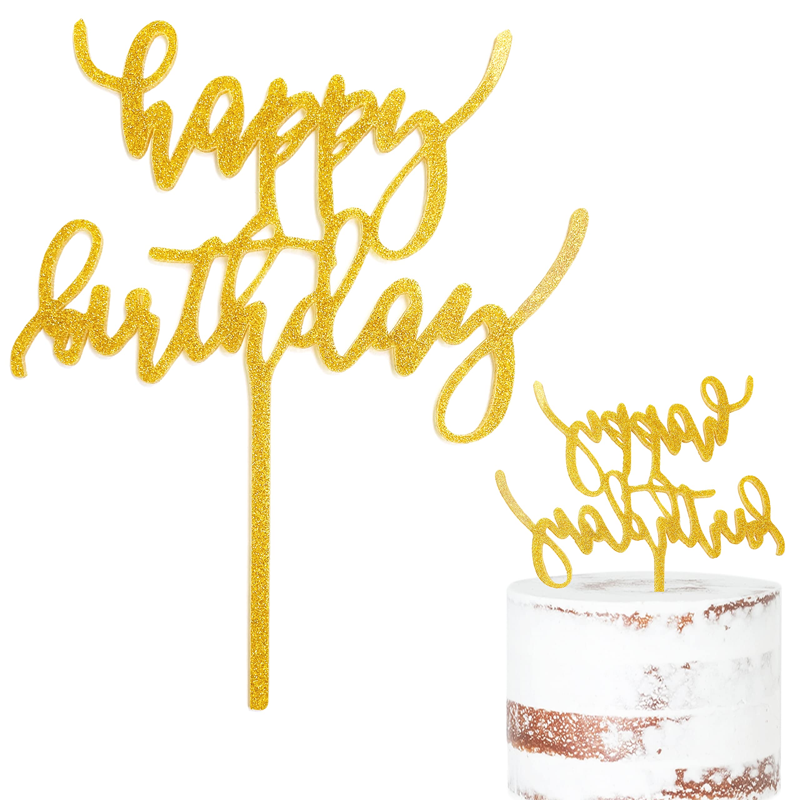 Shiny Gold Happy Birthday Cake Toppers, Big Birthday Cake Decoration ...