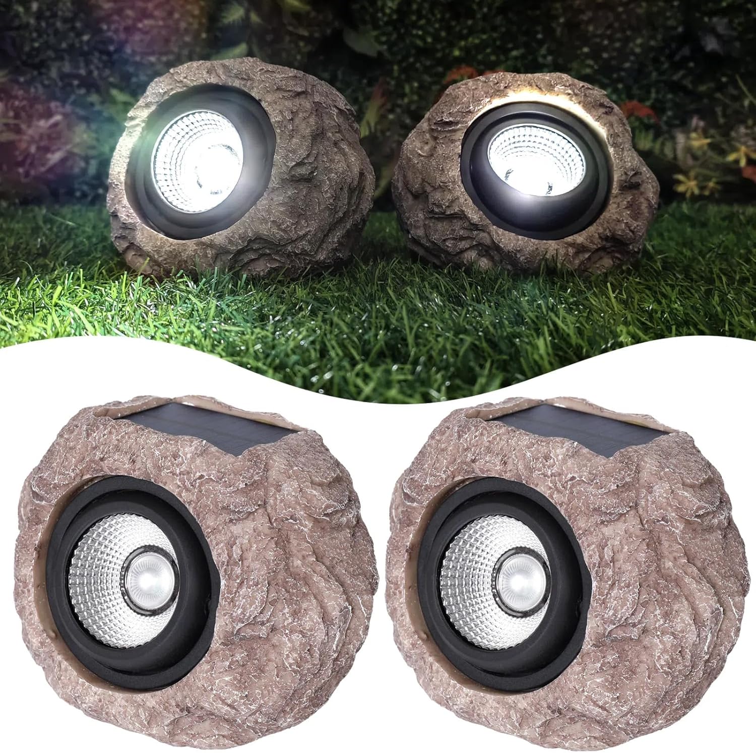 Candieslife Solar Garden Rock Lights Outdoor - IP65 LED Waterproof ...