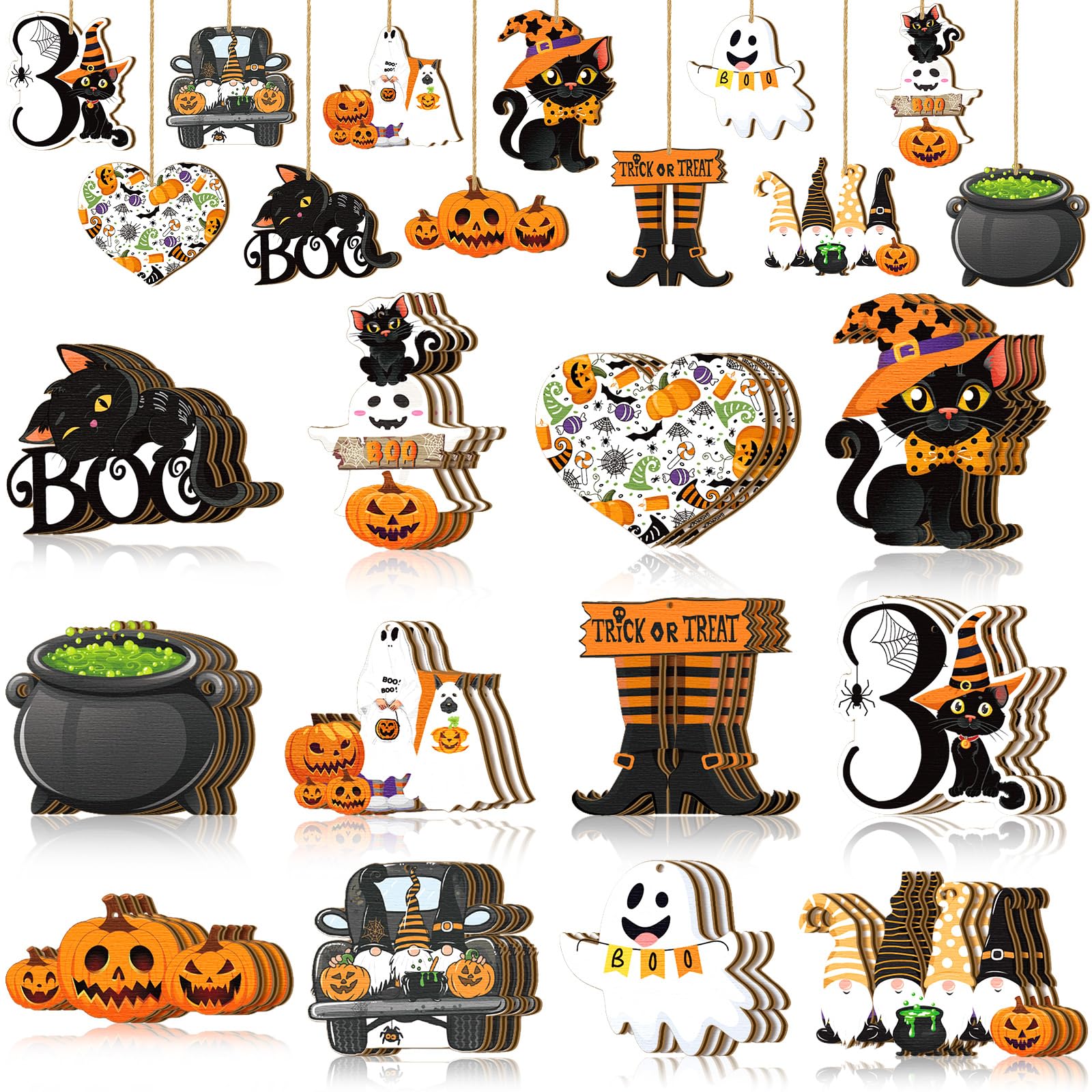 Amazon.com: 36 Pieces Halloween Tree Ornament Wooden Hanging ...