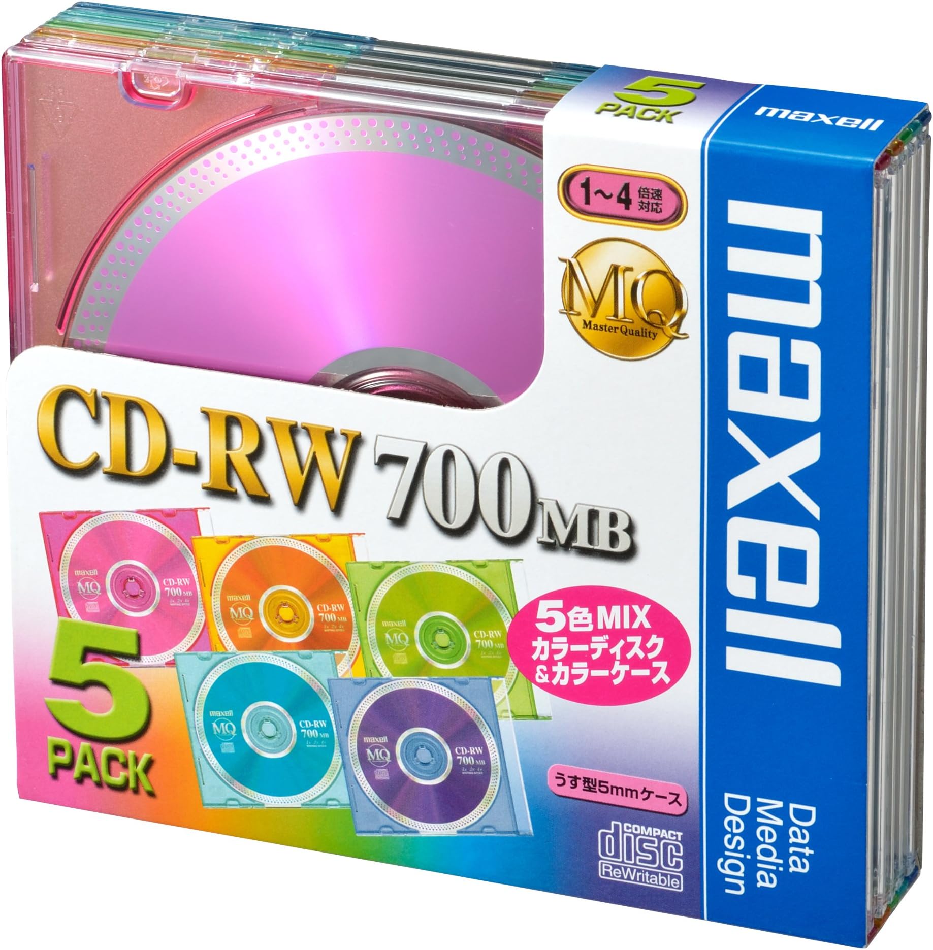 Amazon.co.jp: maxell データ用 CD-RW 700MB 4倍速対応 カラーミックス 5枚 5mmケース入 ...
