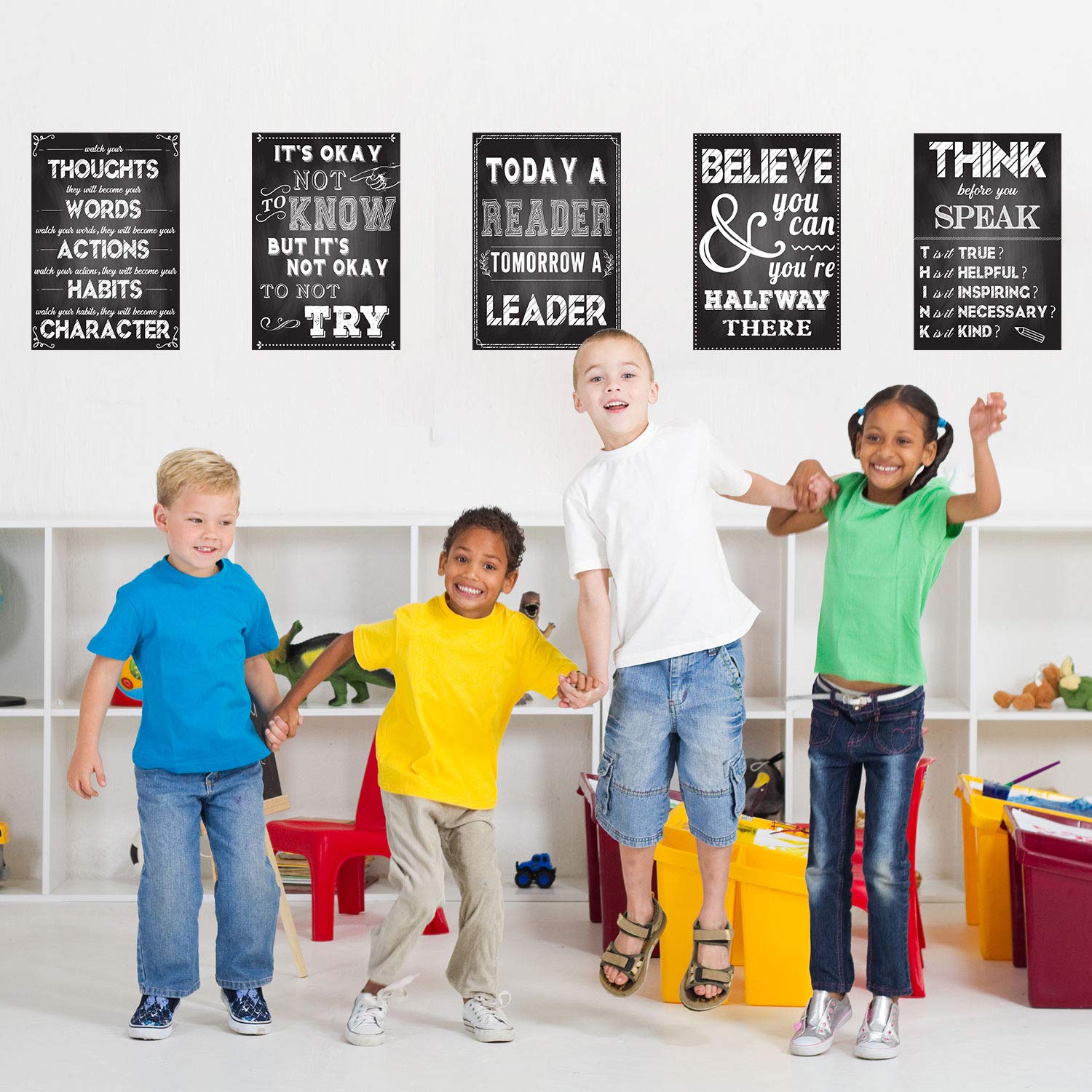 Whaline 20 Pack Motivational Classroom Posters, Chalkboard Design ...