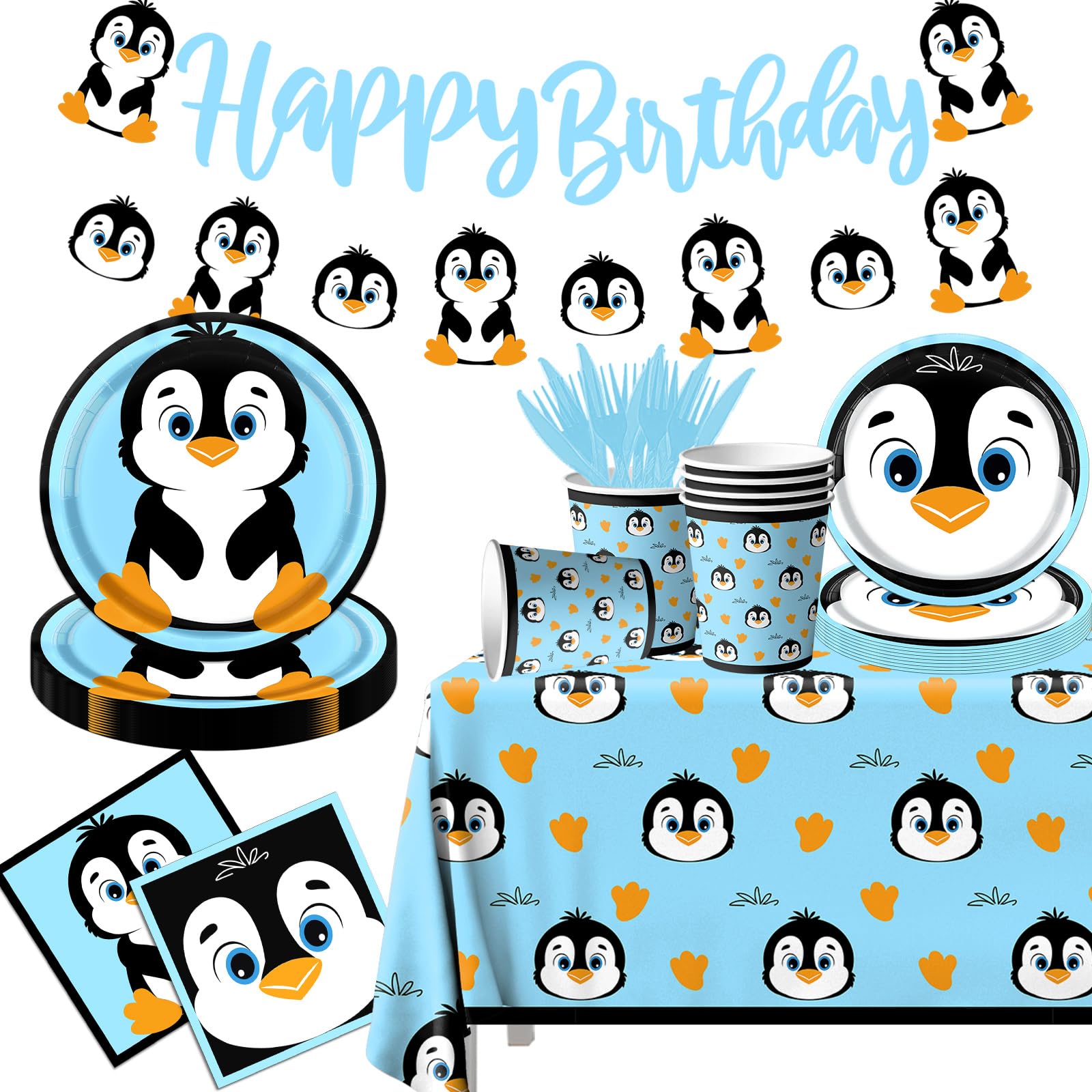 Amazon.com: Penguin Birthday Decorations Tableware,142pcs Penguin Party ...