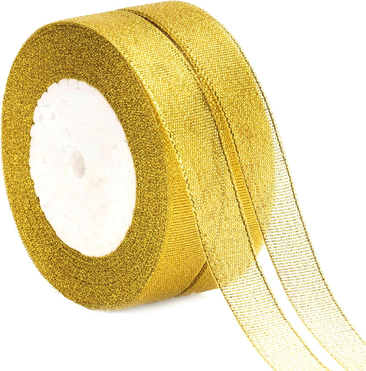 1 x 25 Yard Roll of 10mm Gold Metallic Organza Ribbon Christmas Wrap ...