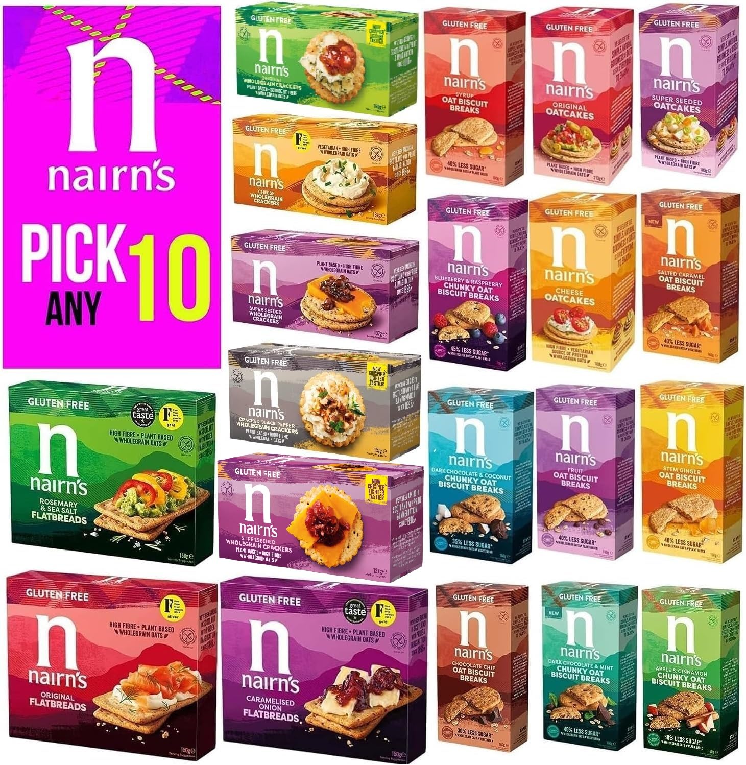 Nairn's PICK ANY 10 Gluten Free Oat Biscuits, Oatcakes, Crackers ...