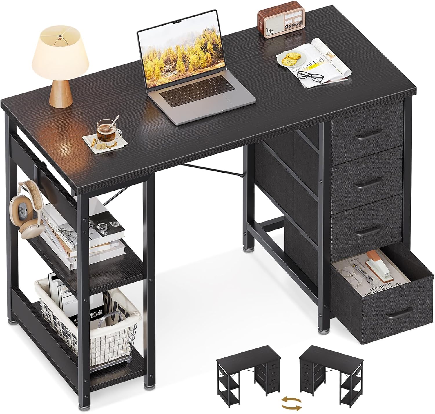 Amazon.com: ODK 40 Inch Small Computer Desk with 4 Fabric Drawers ...