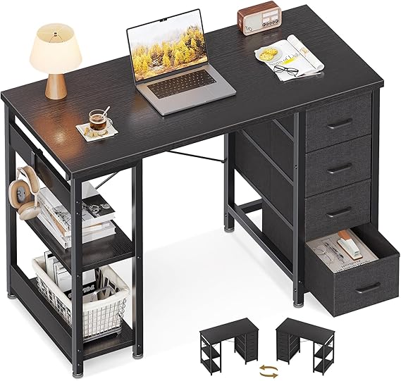 Amazon.com: ODK 40 Inch Small Computer Desk with 4 Fabric Drawers ...