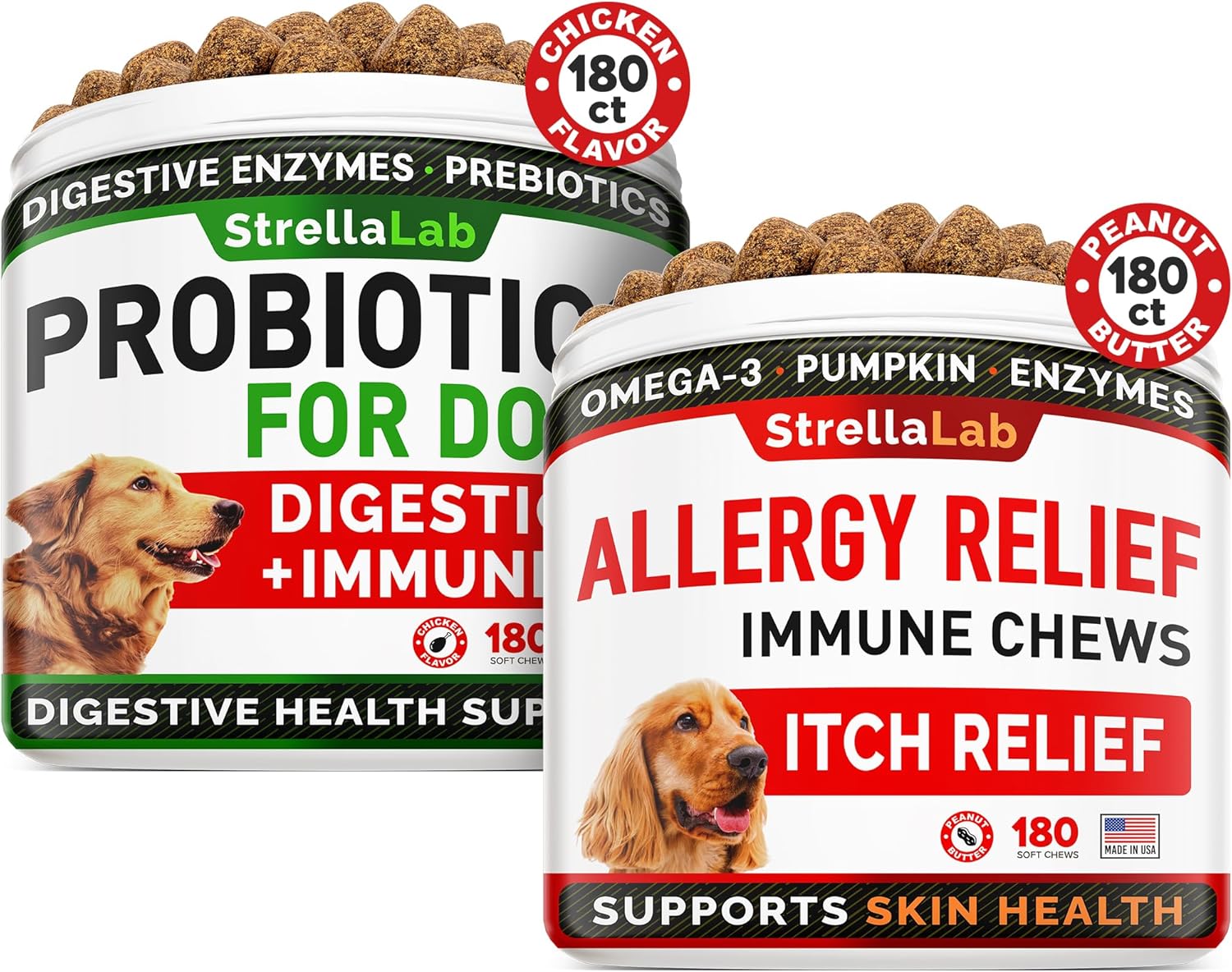 Amazon.com : Probiotics + Allergy Relief for Dogs Bundle - Chewable ...