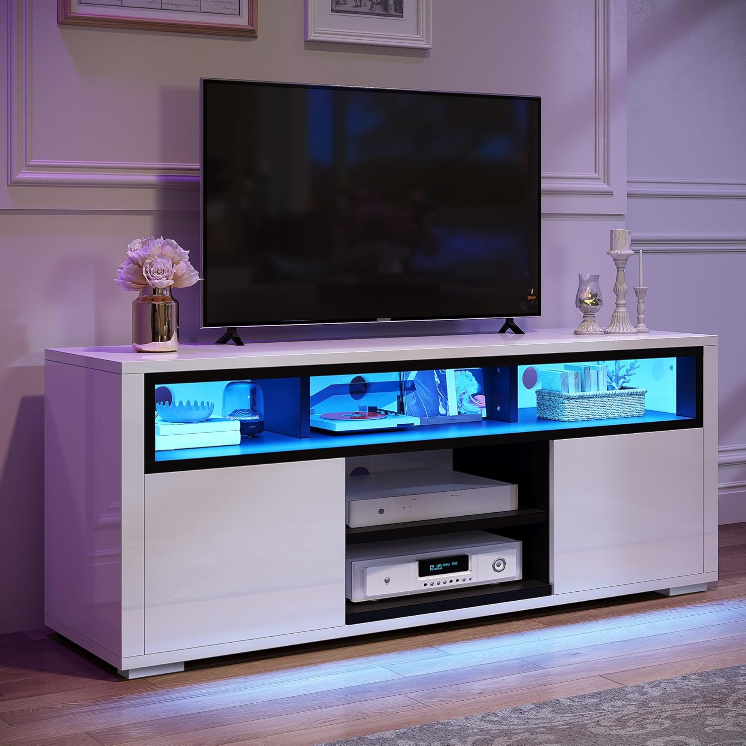 Amazon.com: YITAHOME Modern LED TV Stand for 55 Inch TV, Entertainment ...