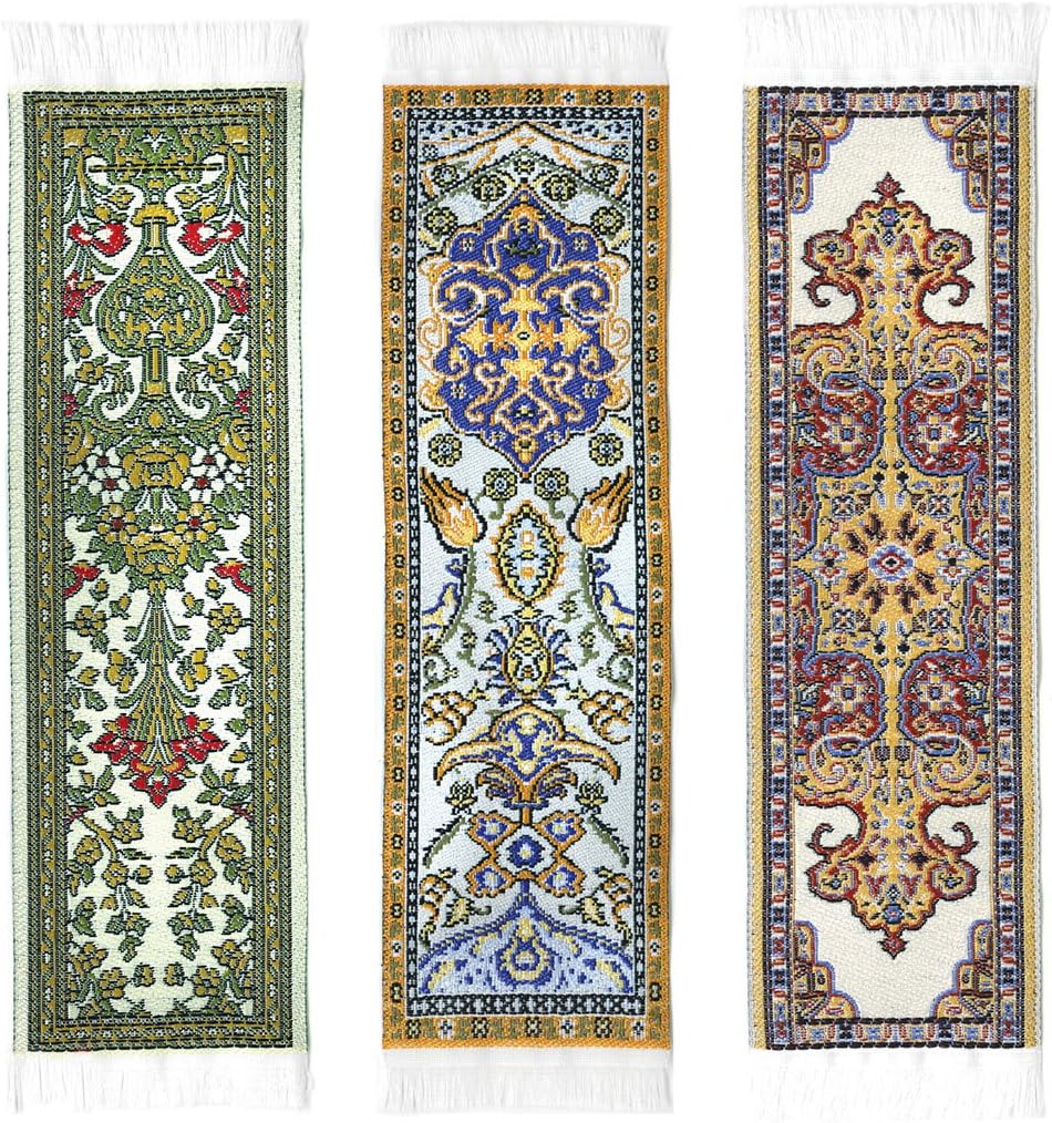 Amazon.com : Oriental Carpet Bookmarks - Authentic Woven Fabric - Beige ...