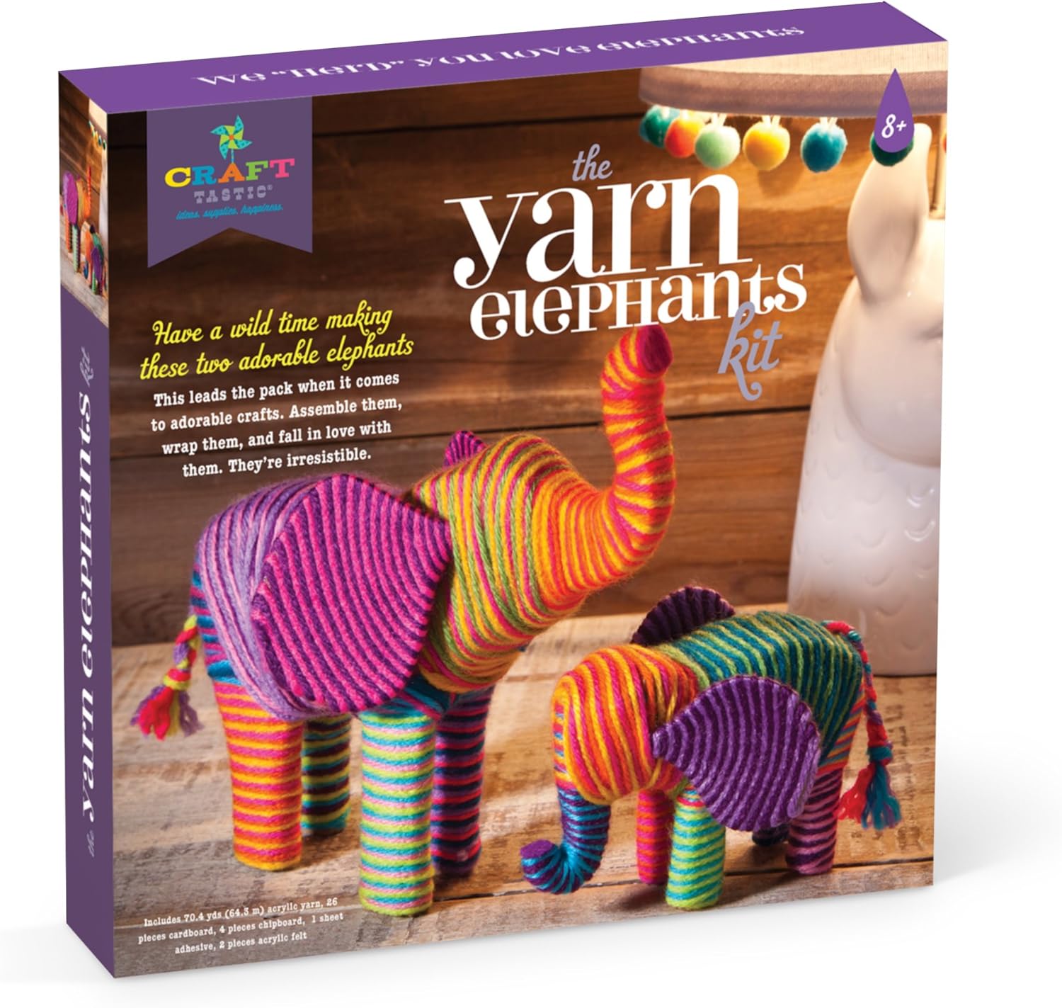 Craft-tastic Yarn Elephants Kit - Craft Kit Makes 2 Yarn Wrapped ...