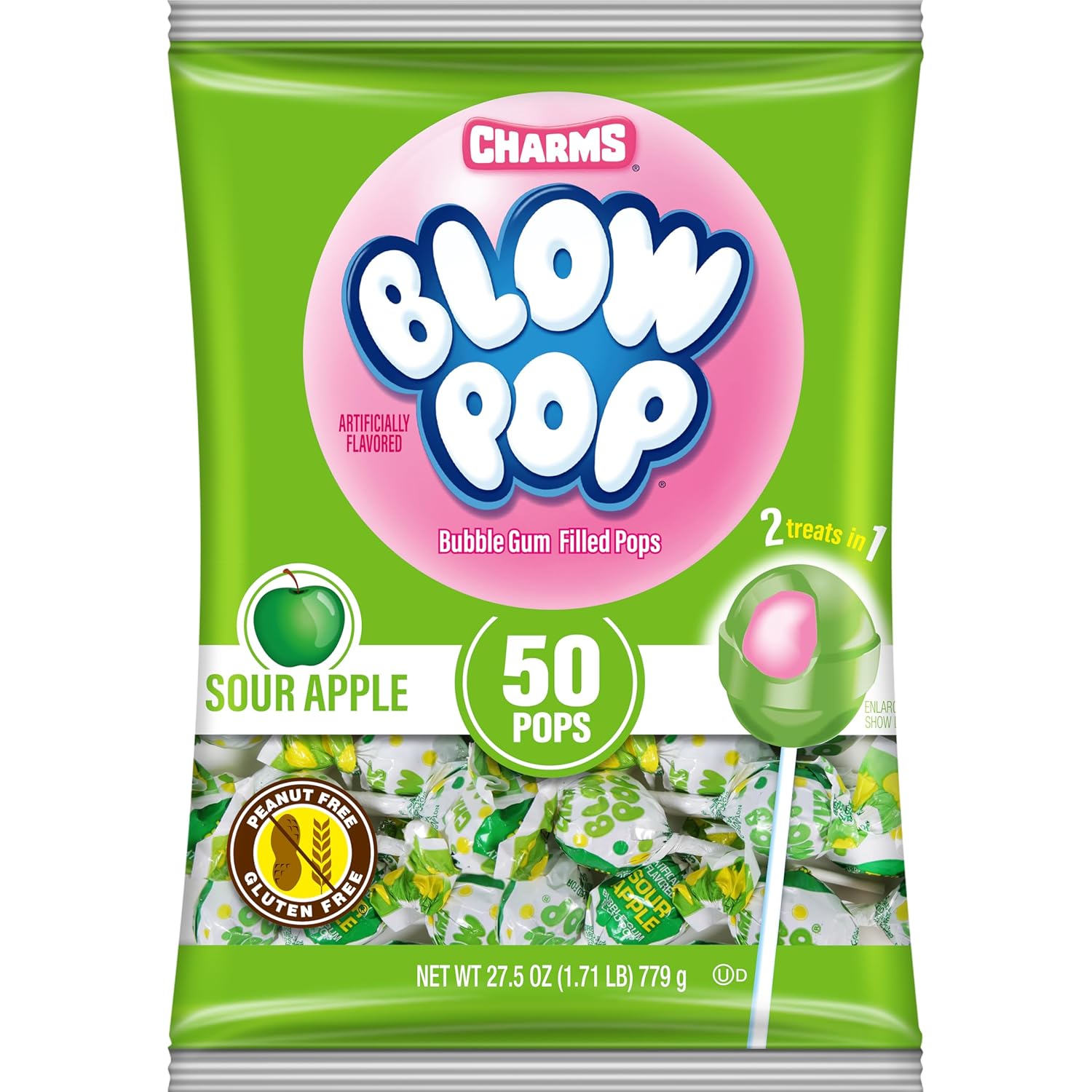 Amazon.com : Charms Blow Pop Single Flavor Bag - Sour Apple Flavored ...