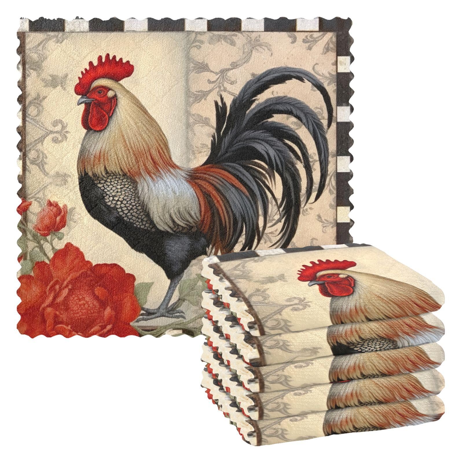 Amazon.com: Nesatuwa Vintage Rooster Kitchen Towels and Dishcloths Set ...