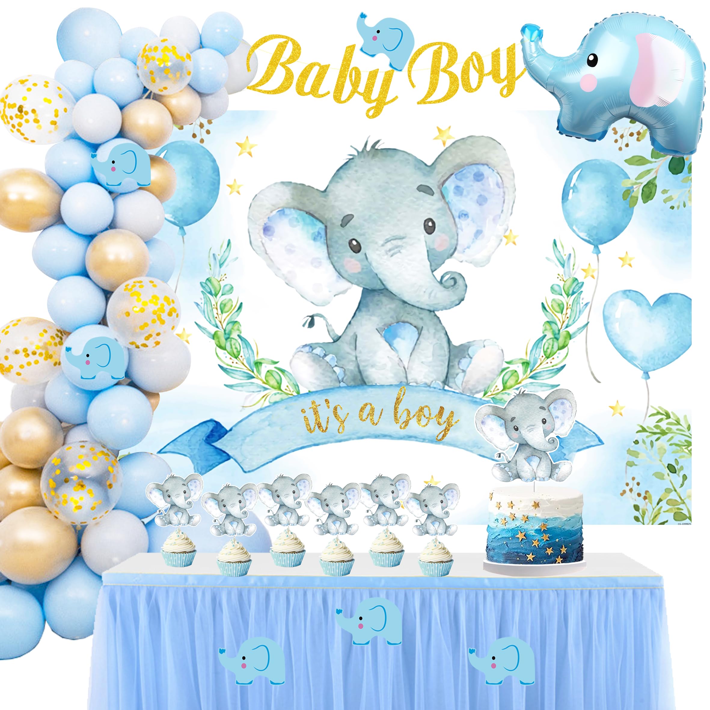 Amazon.com: Blue Elephant Baby Shower Decorations for Boy, Baby Boy ...