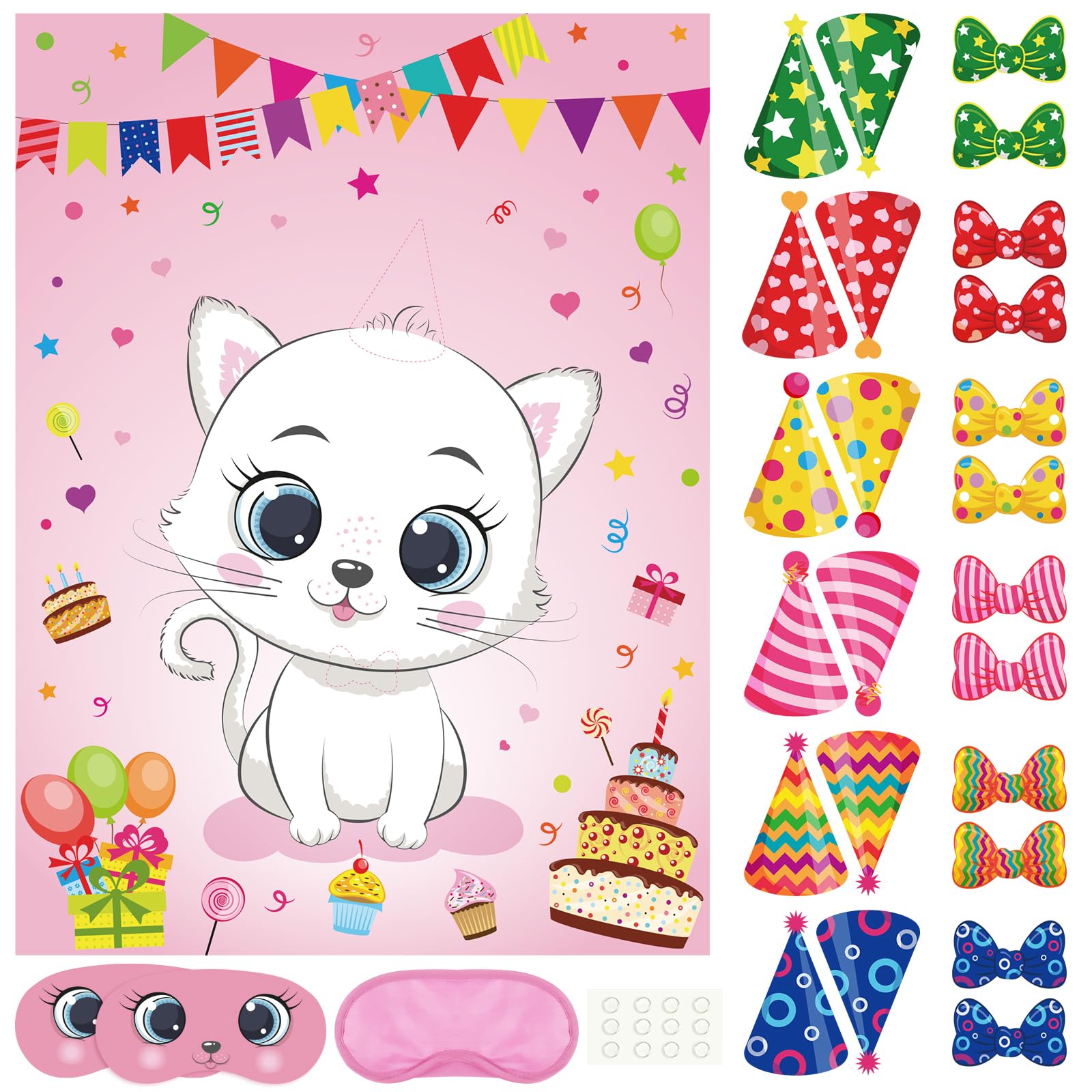 Snapklik.com : Cat Party Game For Kids Pin The Hat Bow Tie On The Cat ...