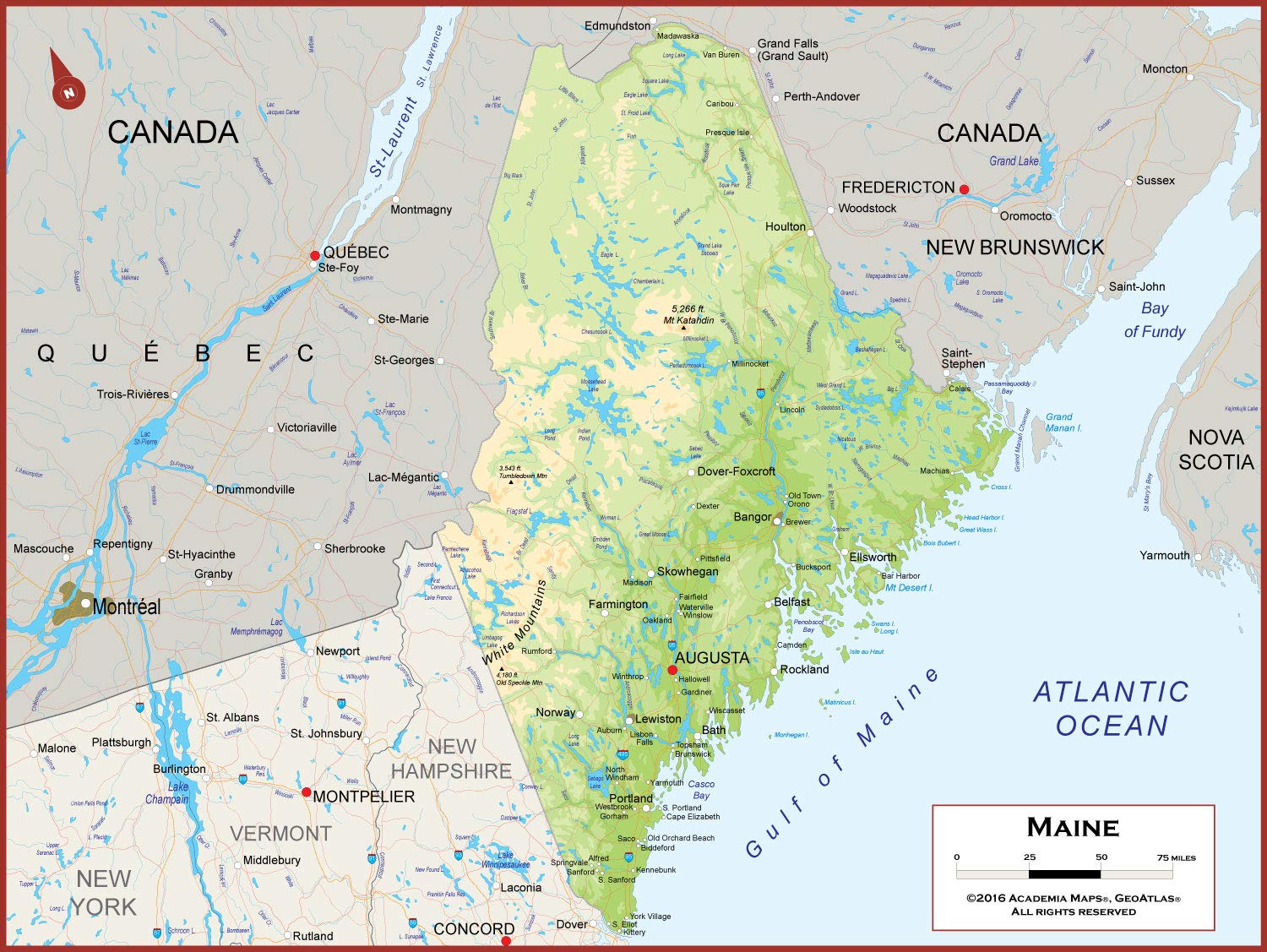 Geographical Map Of Maine