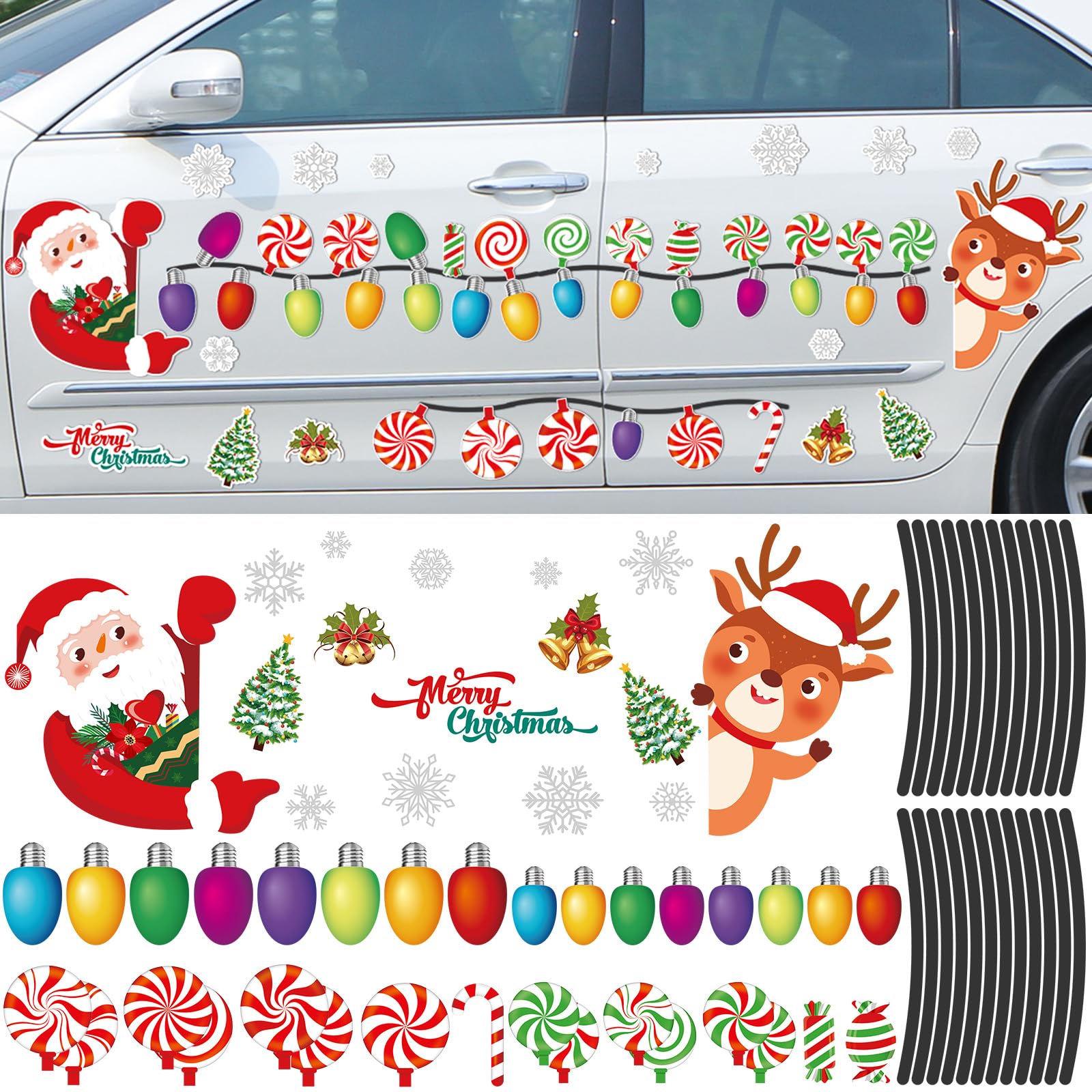 Amazon.com: 72 Pcs Christmas Reflective Car Magnets Decal Decorations ...