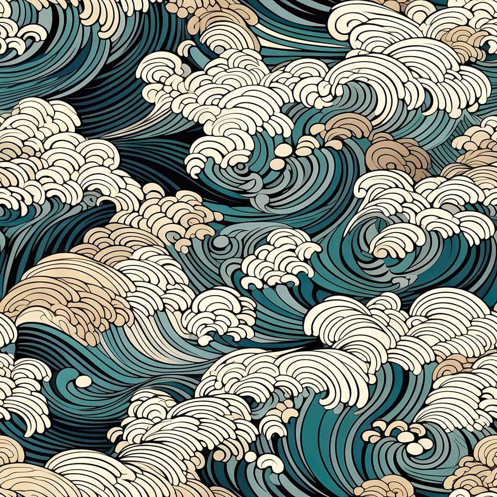 VistaPalette 18"x236" Boho Japanese Ocean Sea Wave Peel and Stick Self ...