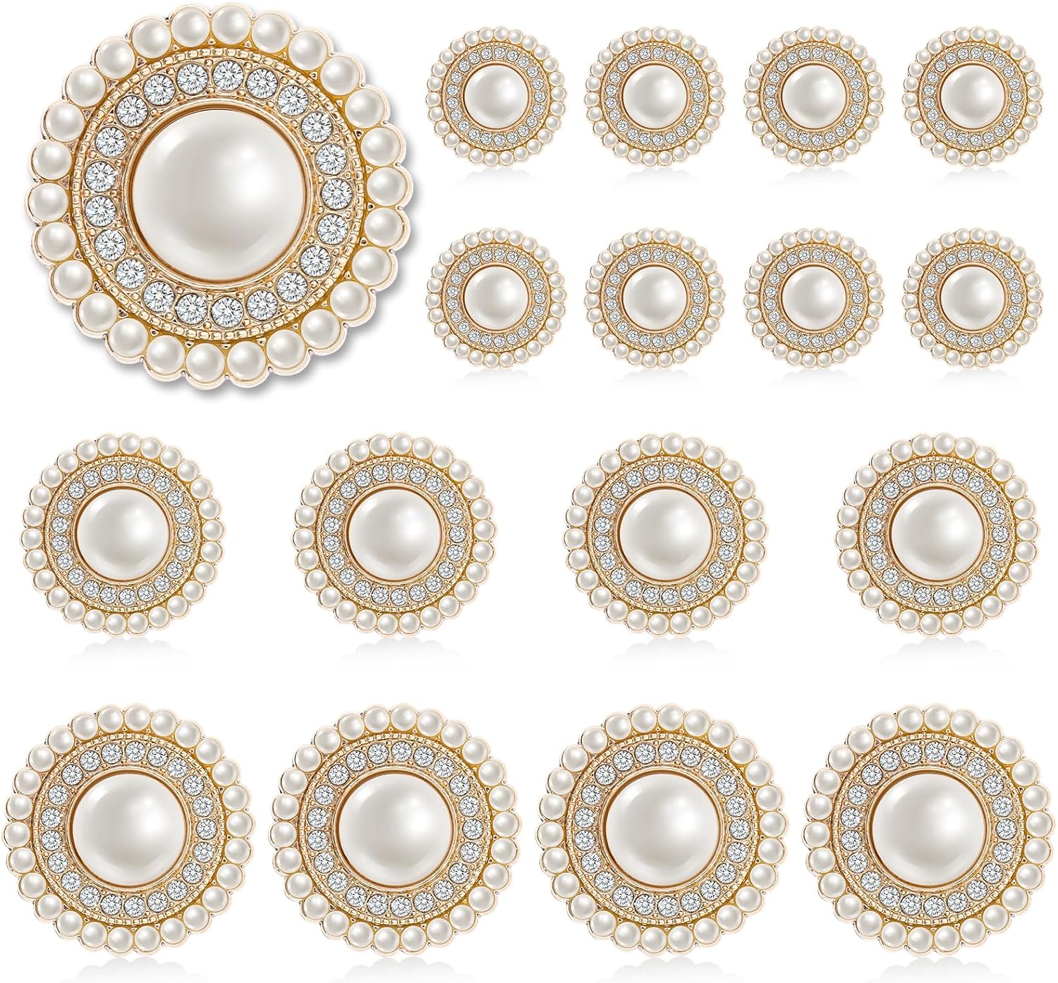 KALIONE 16 Pieces Faux Rhinestone Pearl Buttons Retro Metal Diamante ...