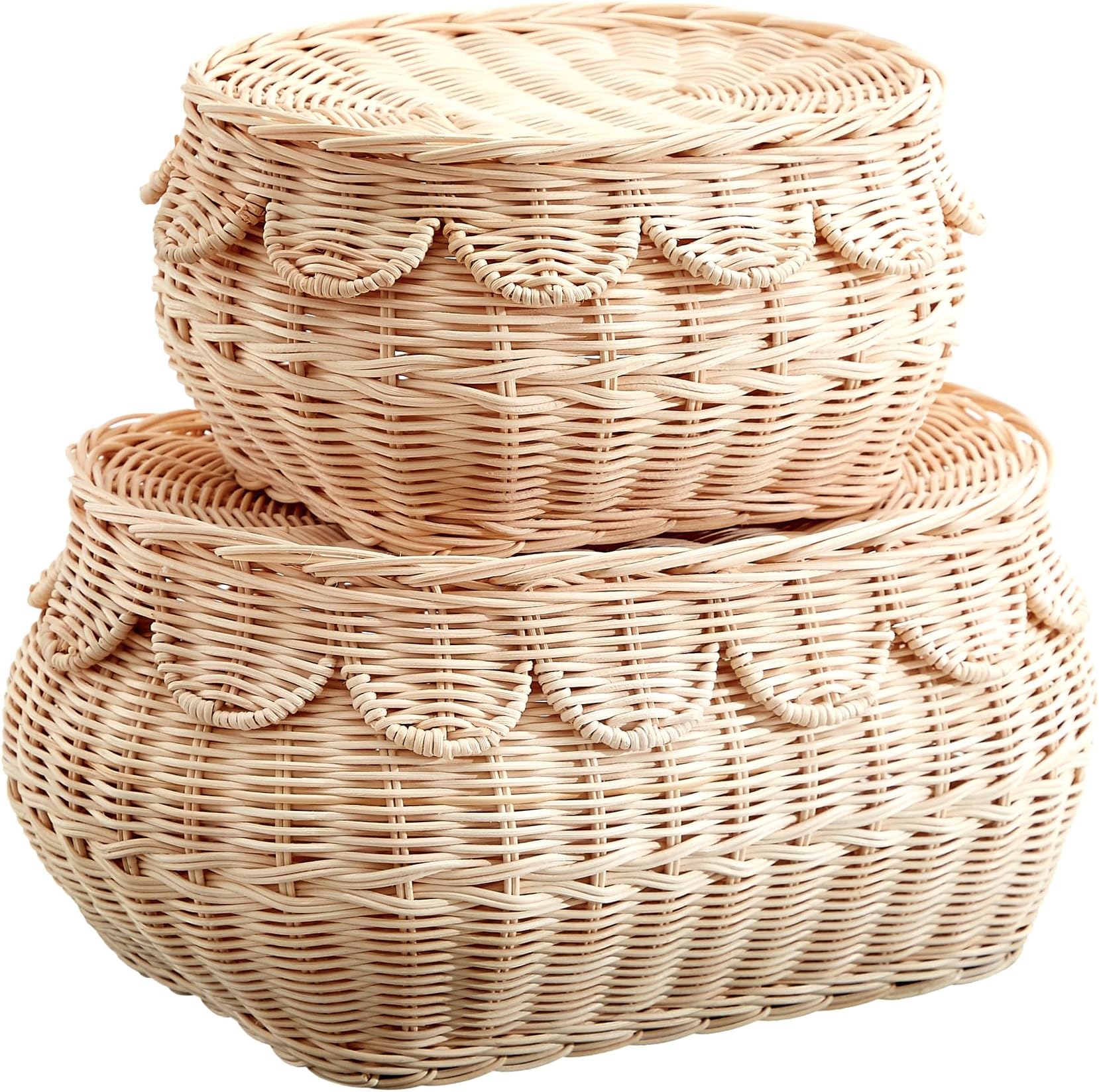 Amazon.com: CAALMA Scalloped Basket - Set of 2 Rattan Basket - Wicker ...