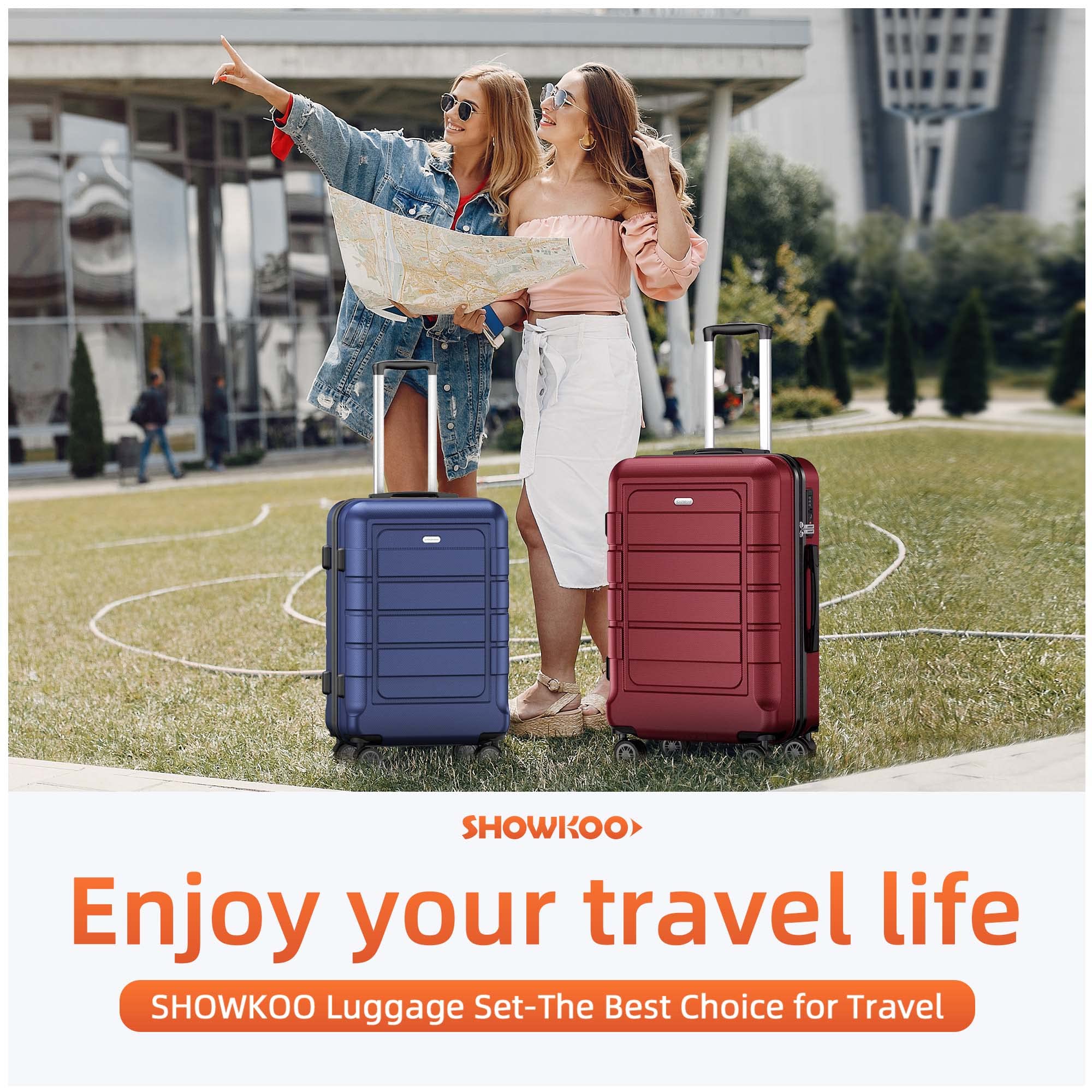Snapklik.com : SHOWKOO Luggage PC+ABS Durable Expandable Hardside Suitcase