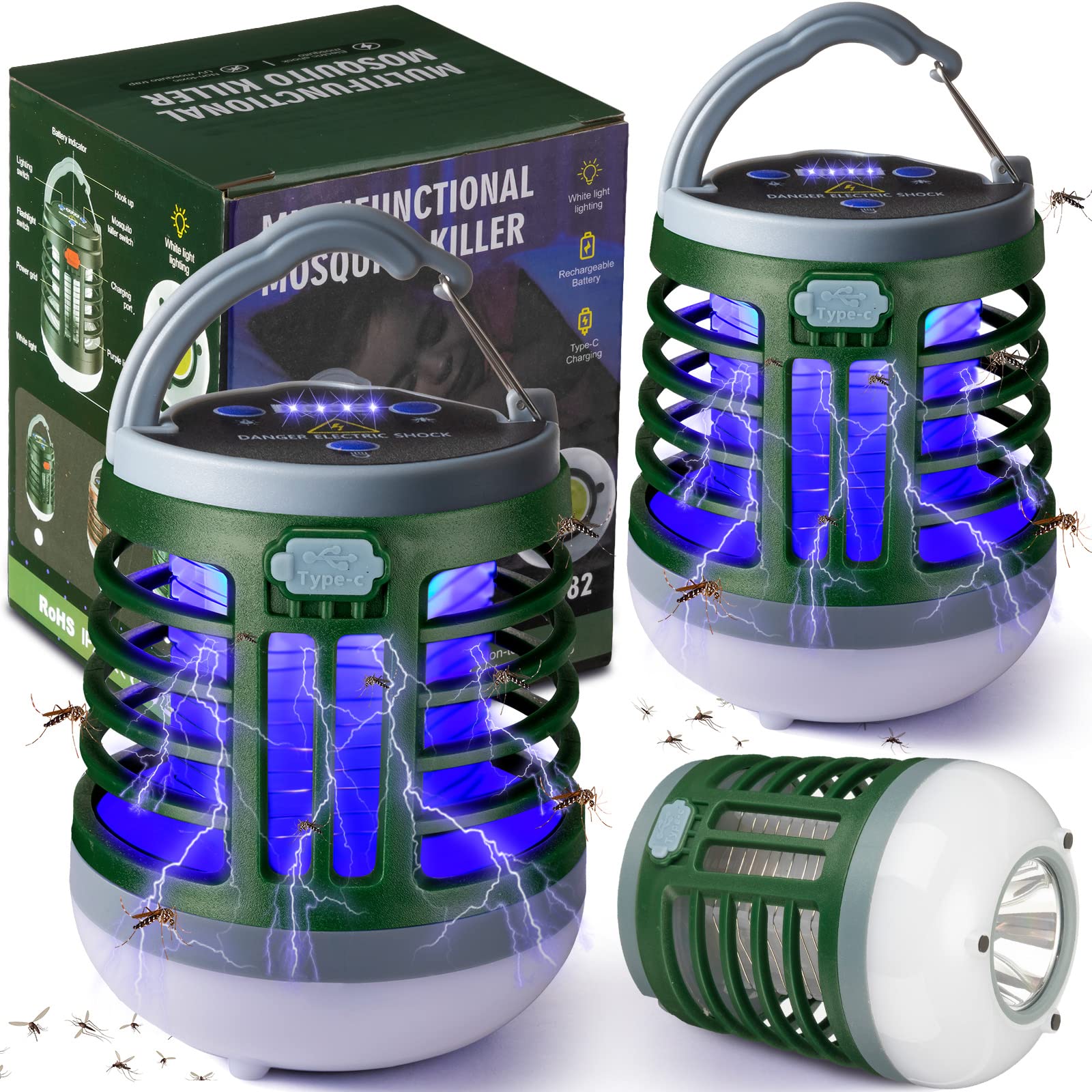 Amazon.com : 2 Pack 3 in 1 Bug Zapper USB Rechargeable Mosquito Killer ...