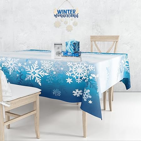 Amazon.com: 9 x 5 Ft Fabric Snowflake Tablecloth for Winter Wonderland ...