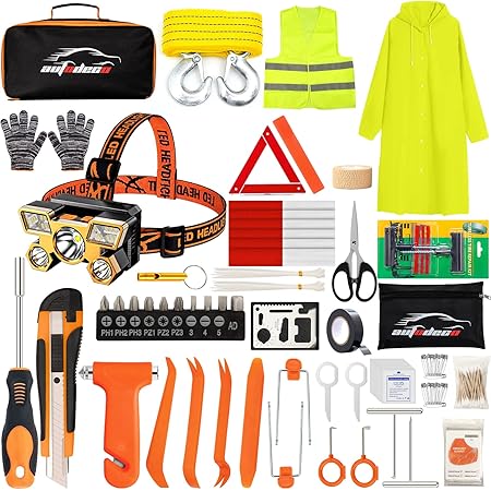 Amazon.com: AUTODECO 126pcs Roadside Emergency Car Kit - Emergency ...